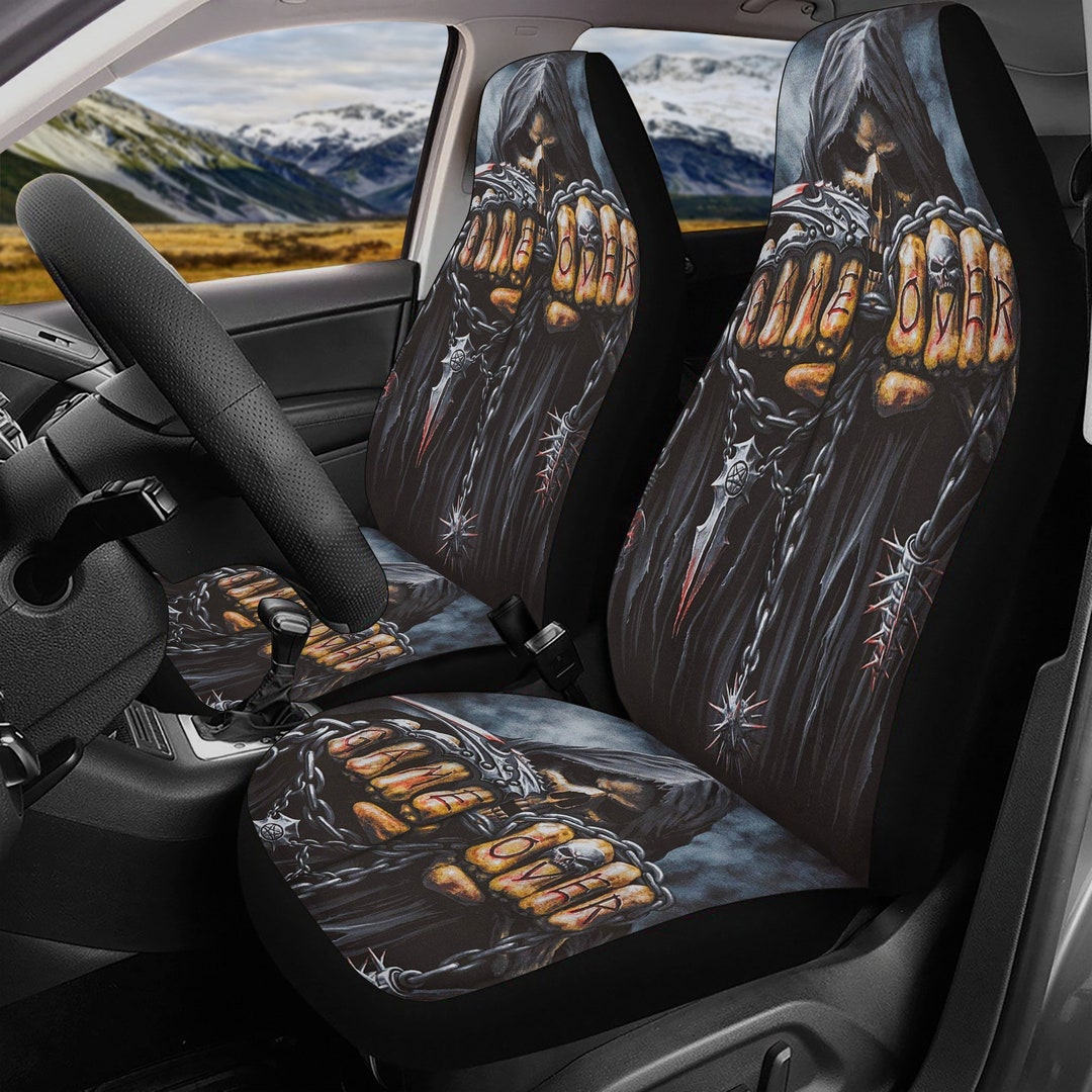 Grim Reaper Game Over Skull Seat Cover for Car, Skull Rug for Car ...
