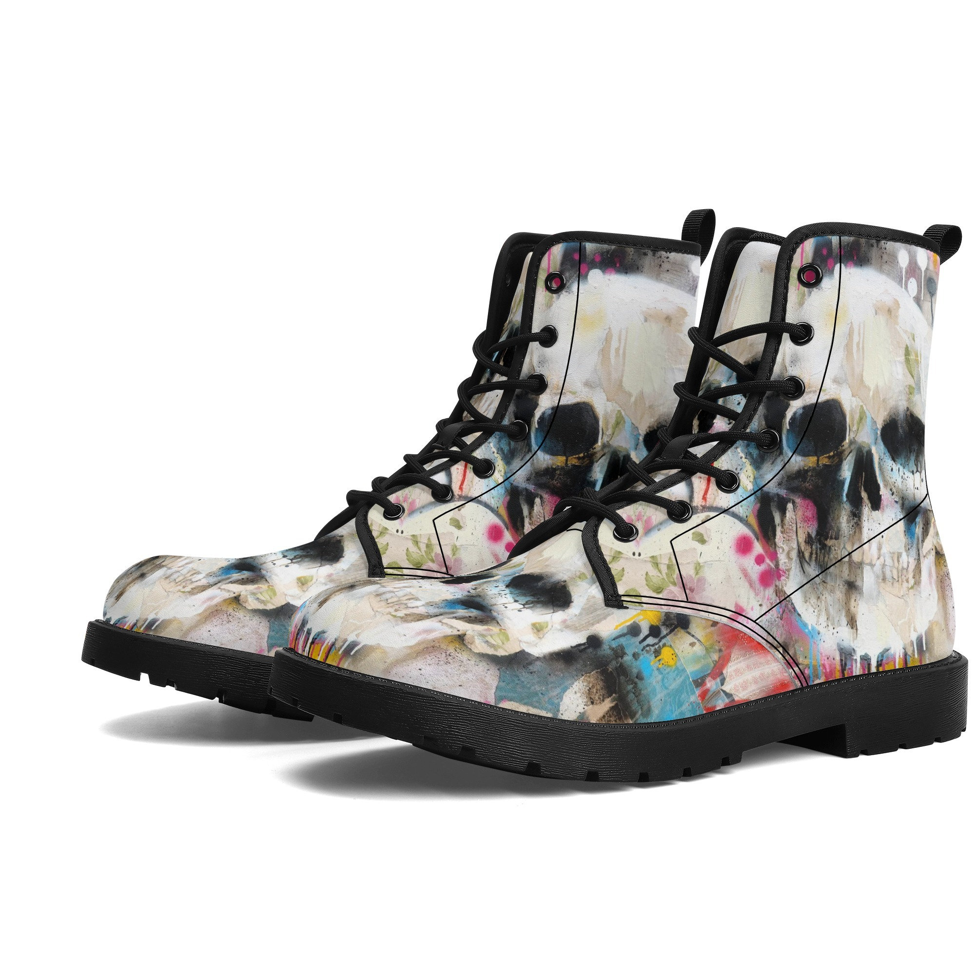 Halloween Goth Skull Boots, Gothic Grim Reaper Leather Boots, Skeleton ...