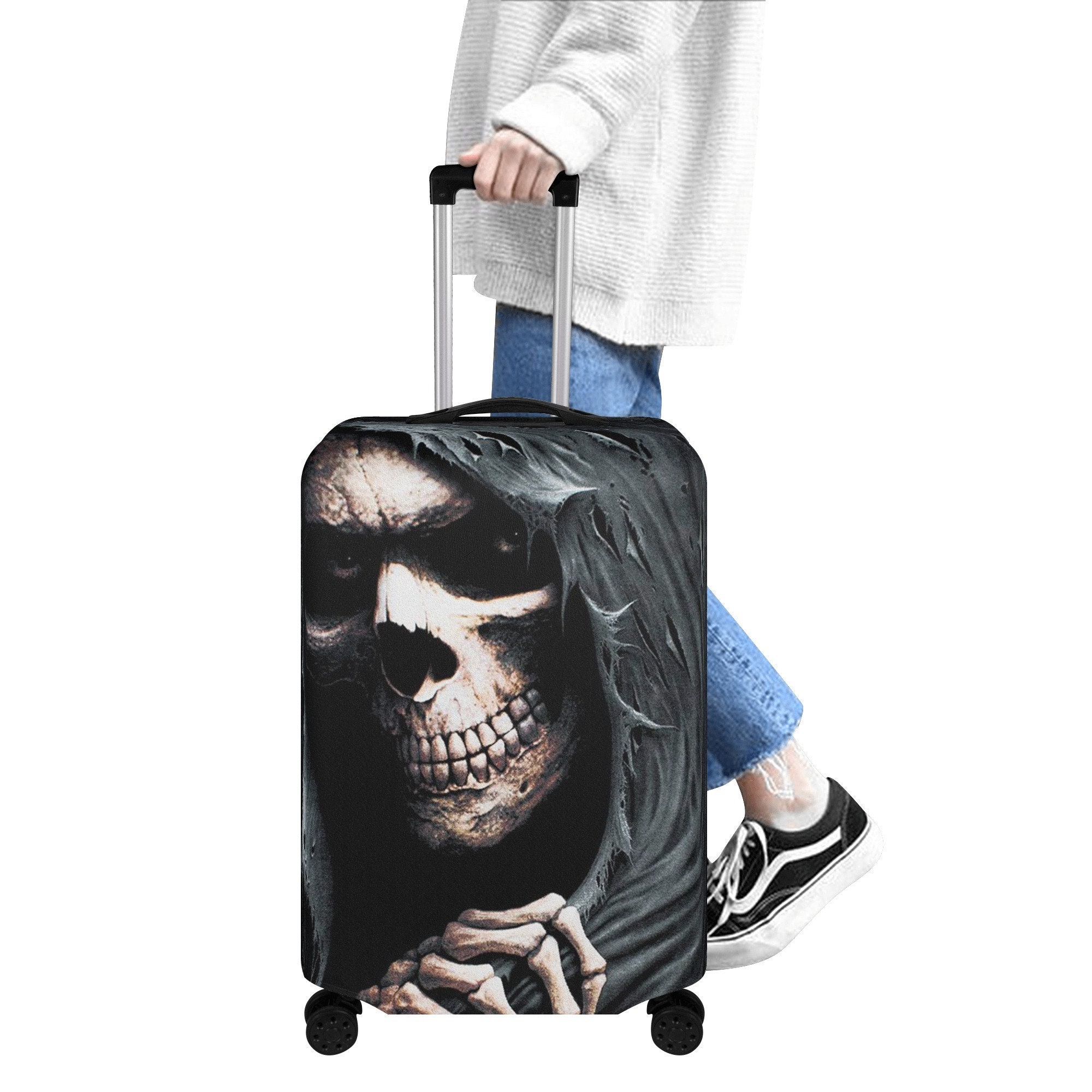Grim Reaper Gothic Skull Luggage Covers, Skull in Fire Suitcase Cover ...