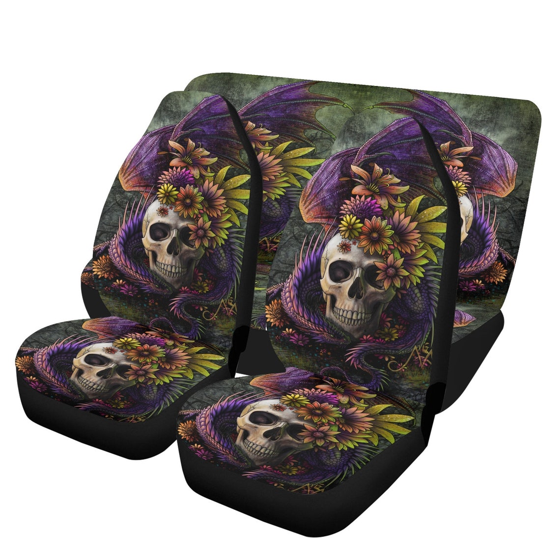Dragon Skull Seat Cover for Car, Skull Rug for Car, Skeleton Skull Car ...