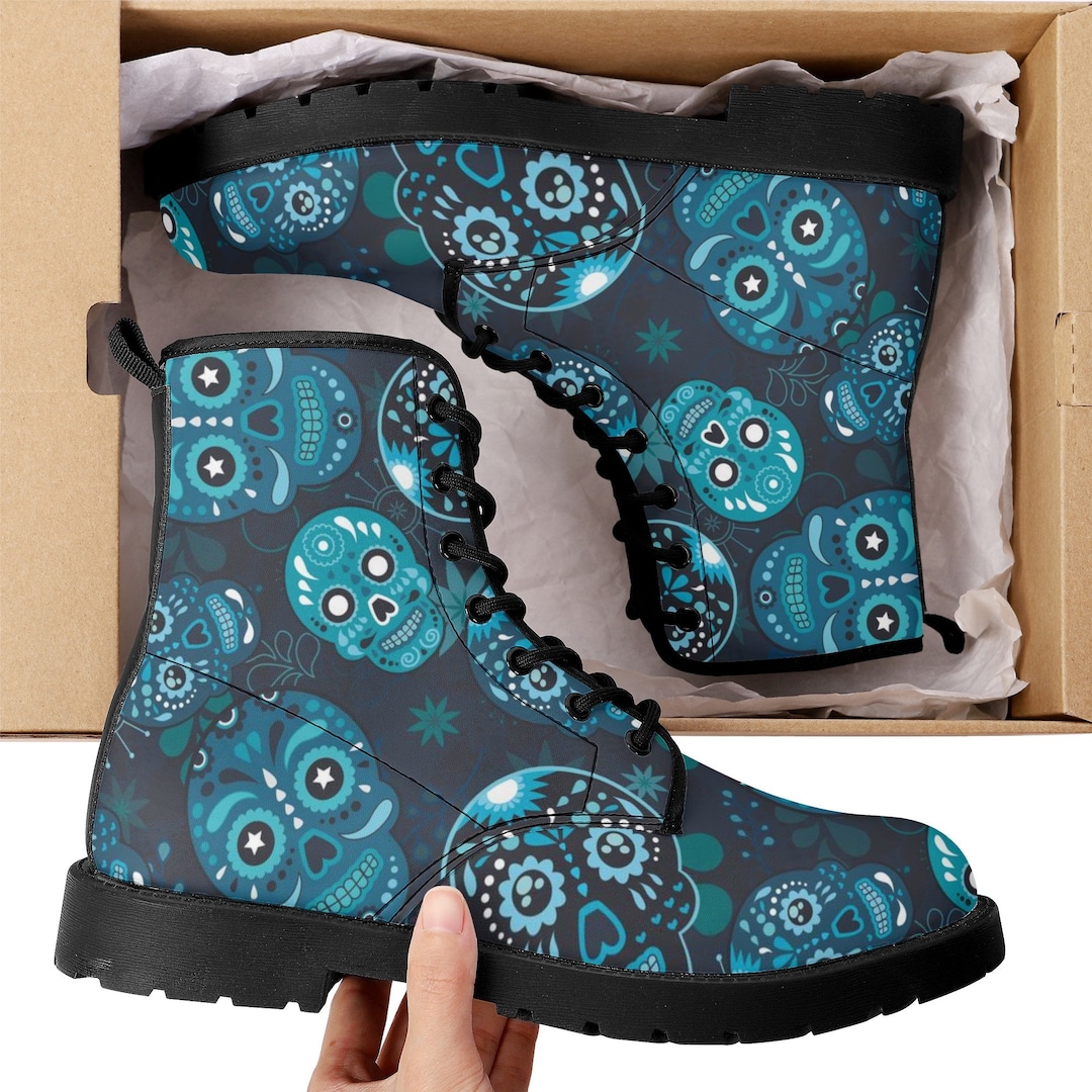 Sugar Skull Leather Boots, Day of the Dead Boots for Men Women Sugar ...