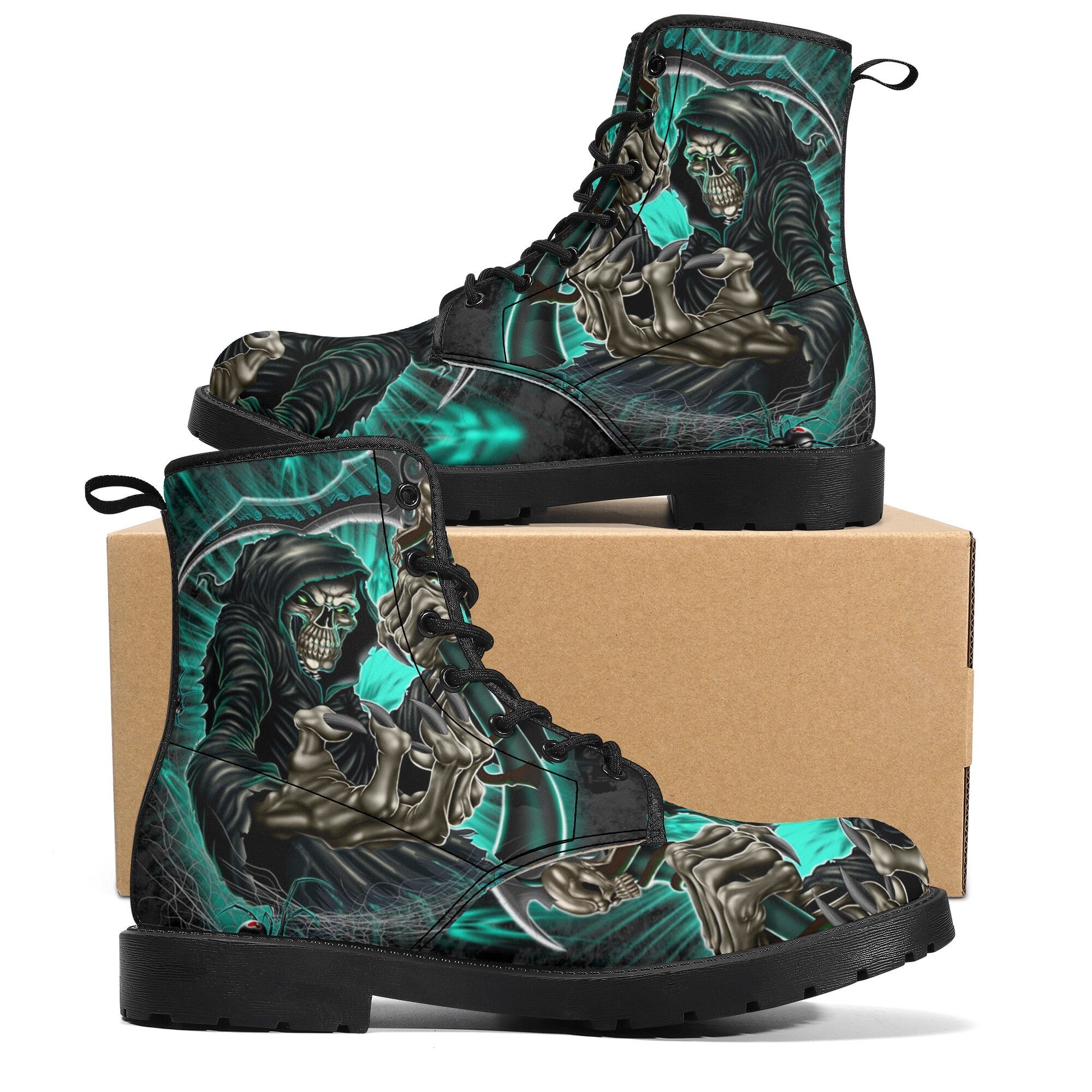 Grim Reaper Leather Boots Halloween Goth Skull Boots Gothic - Etsy