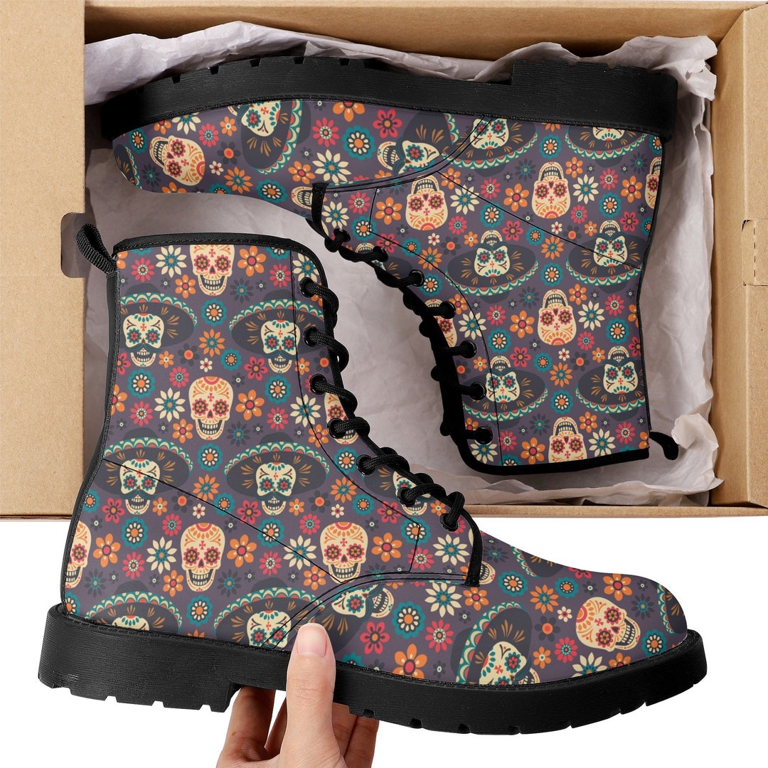 Dia De Los Muertos Skull Men Women Boots, Candy Skull Ankle Booties ...
