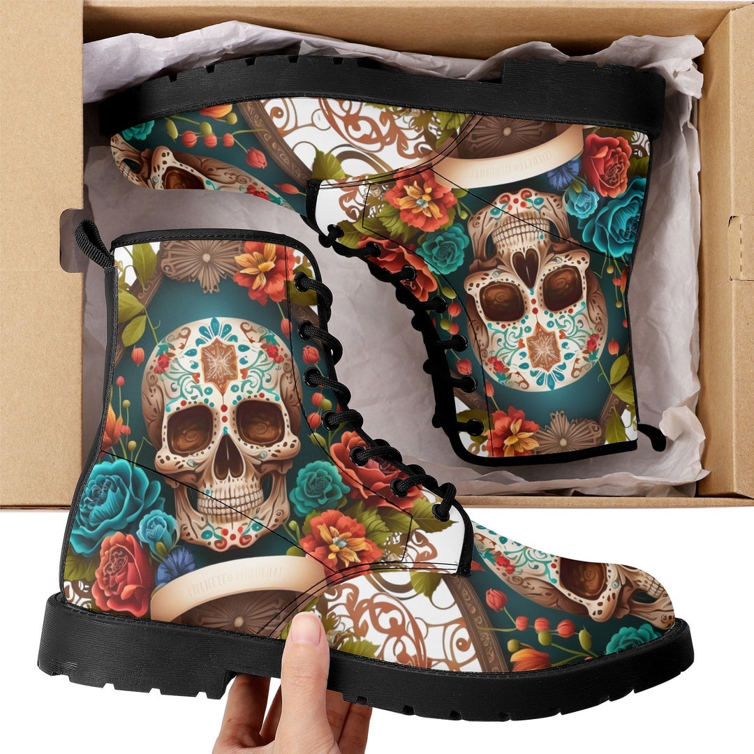 Calaveras Skull Ankle Boots, Mexican Skull Boots for Men Women, Sugar ...