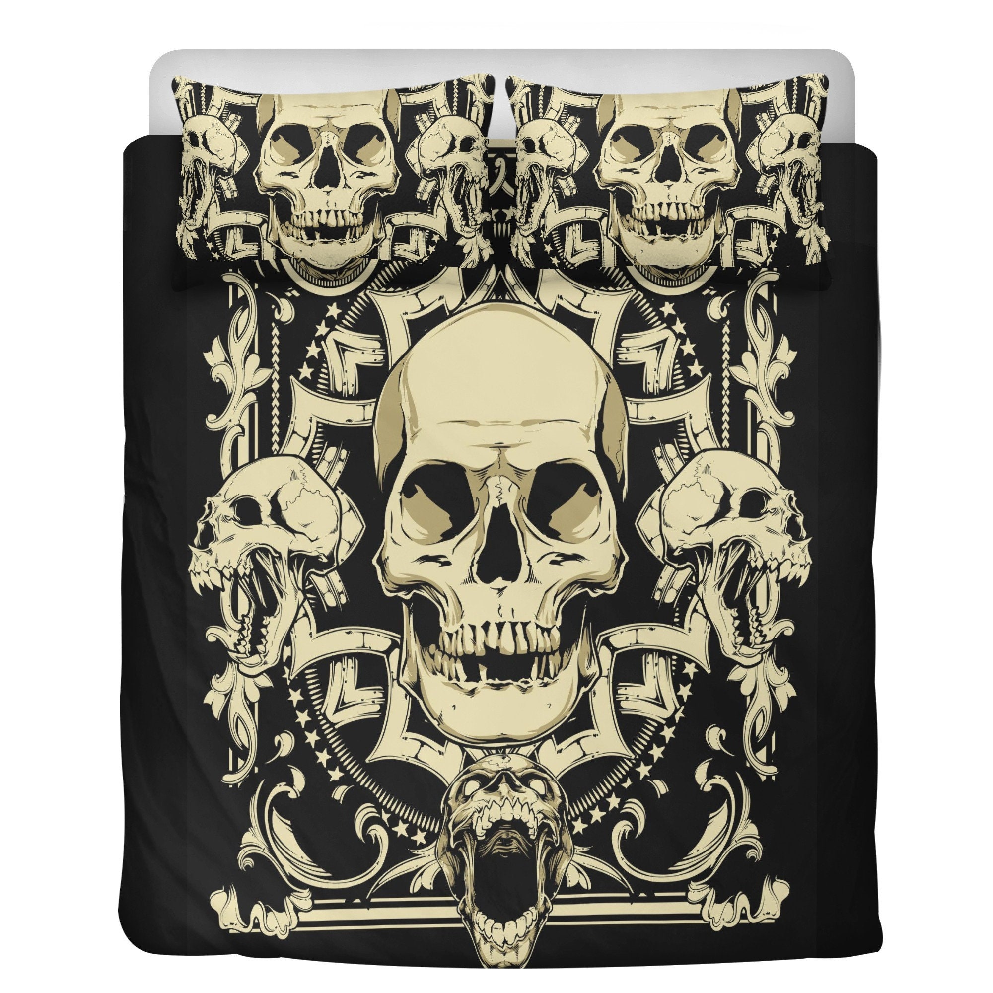 4pcs Horror Skull Bedding Set, Gothic Skeleton Duvet Cover Set ...