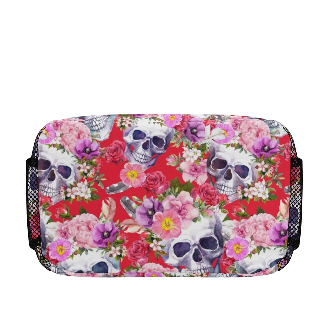 Floral Skull Lunch Bag, Day of the Dead Lunch Bag, Rose Skull Lunch Box ...