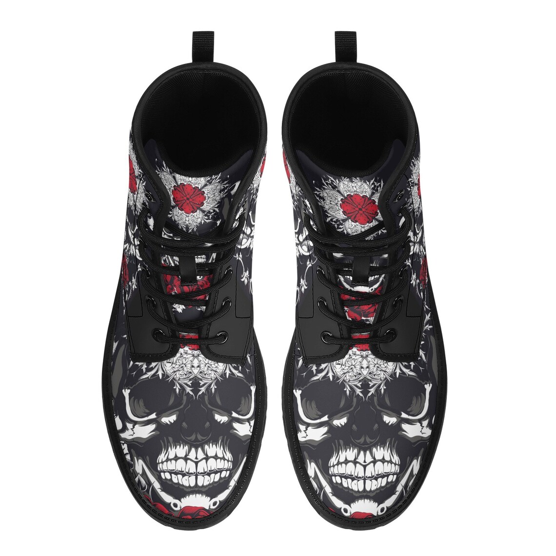 Floral Skull Leather Boots, Rose Skull Boots for Men Women, Halloween ...