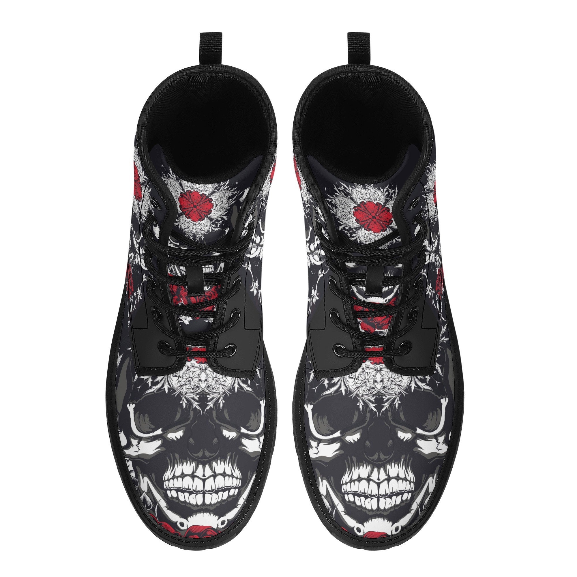 Floral Skull Leather Boots, Rose Skull Boots for Men Women, Halloween ...