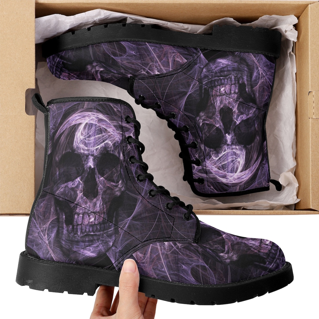 Flame Skull Grim Reaper Boots for Men Women, Flaming Skull Gothic Women ...