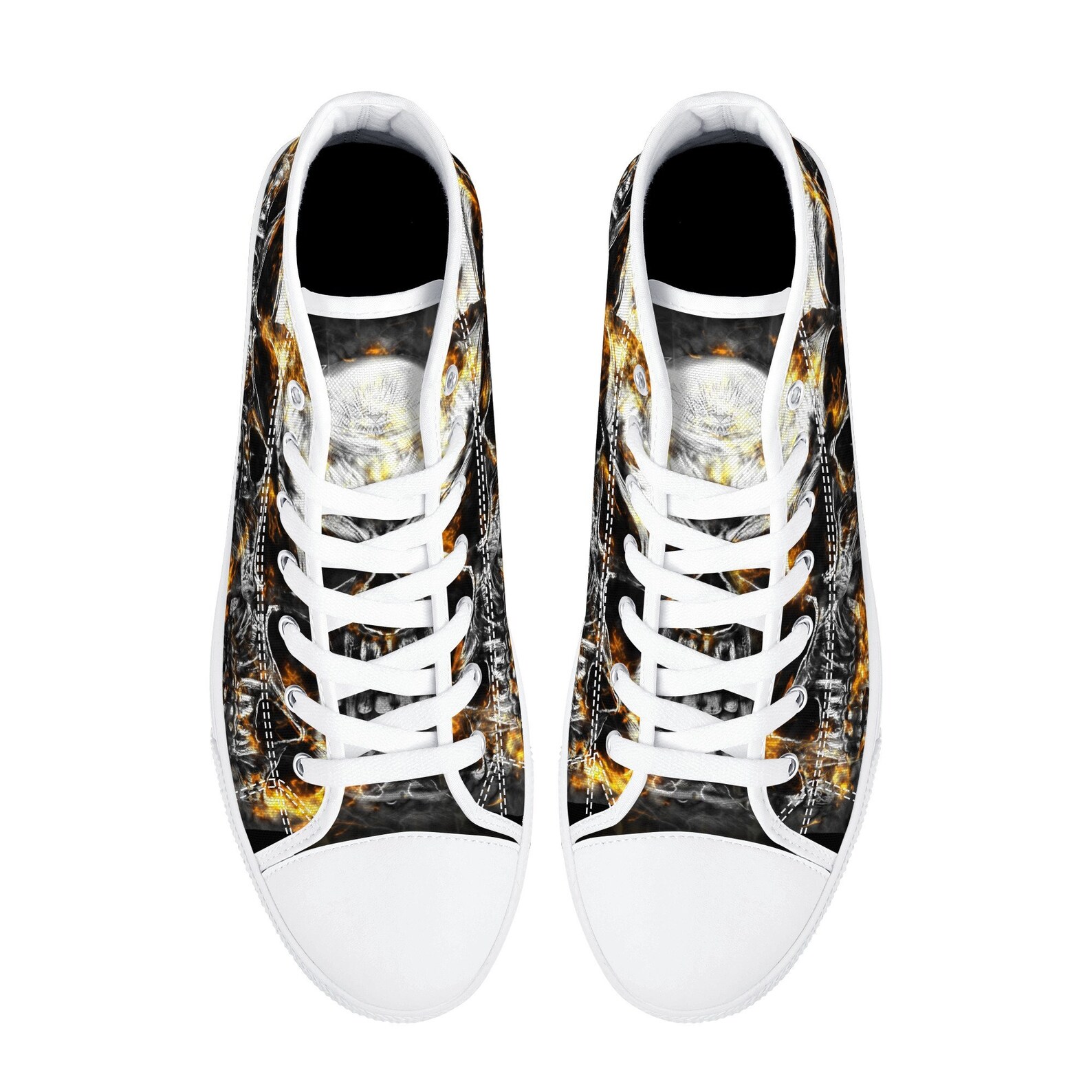 Flaming Skull Canvas Sneakers, Flame Gothic Skull Shoes Gift, Reaper ...