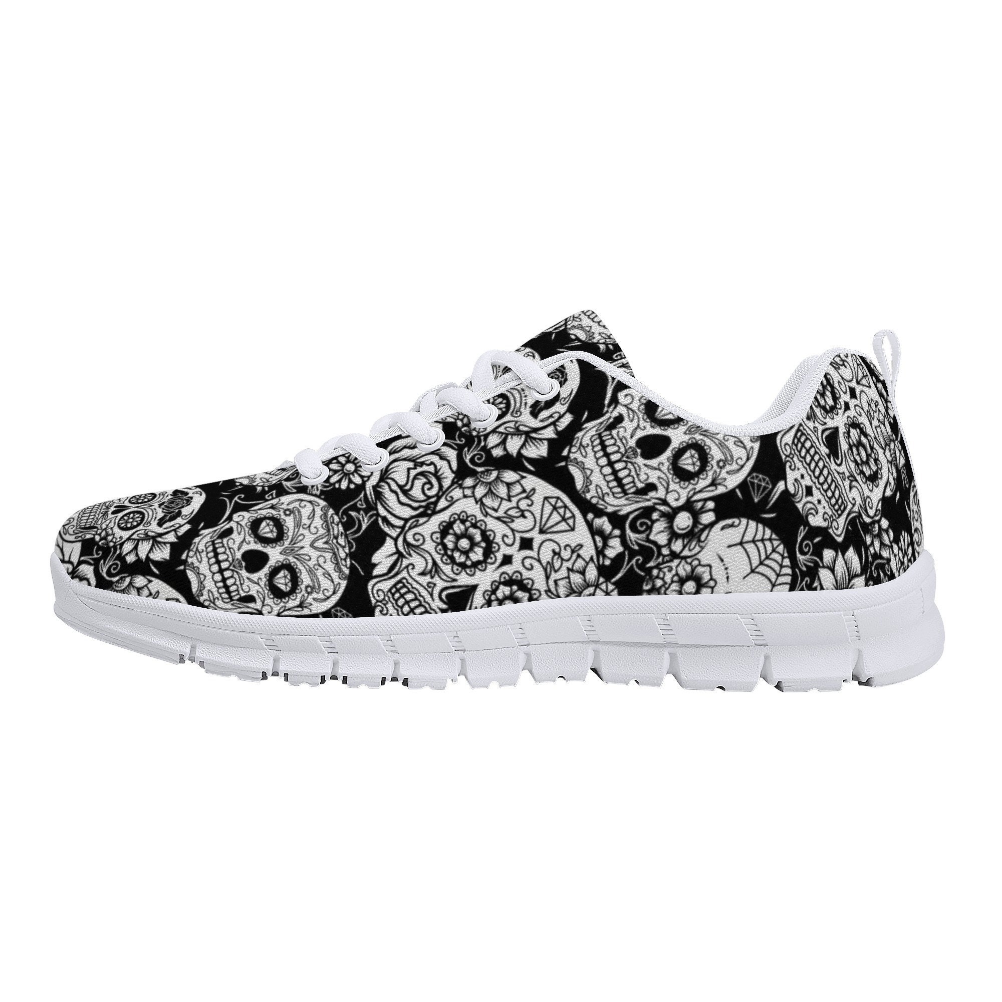 Sugar Skull Sneakers Shoes, Candy Skull Running Shoes, Day of the Dead ...