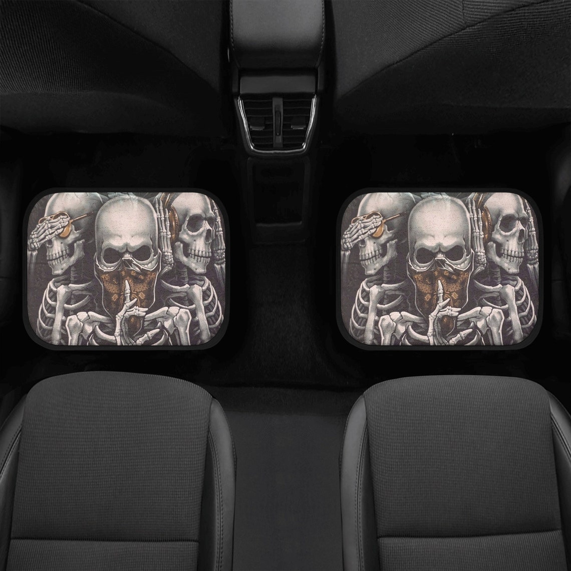 No See No Hear No Speak Skull Seat Cover Rug Mat for Car, Skull Car ...