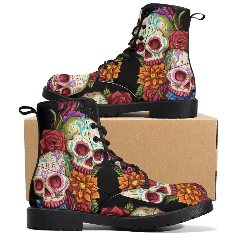 Candy Skull Day of the Dead Leather Boots, Day of the Dead Skull Boots ...