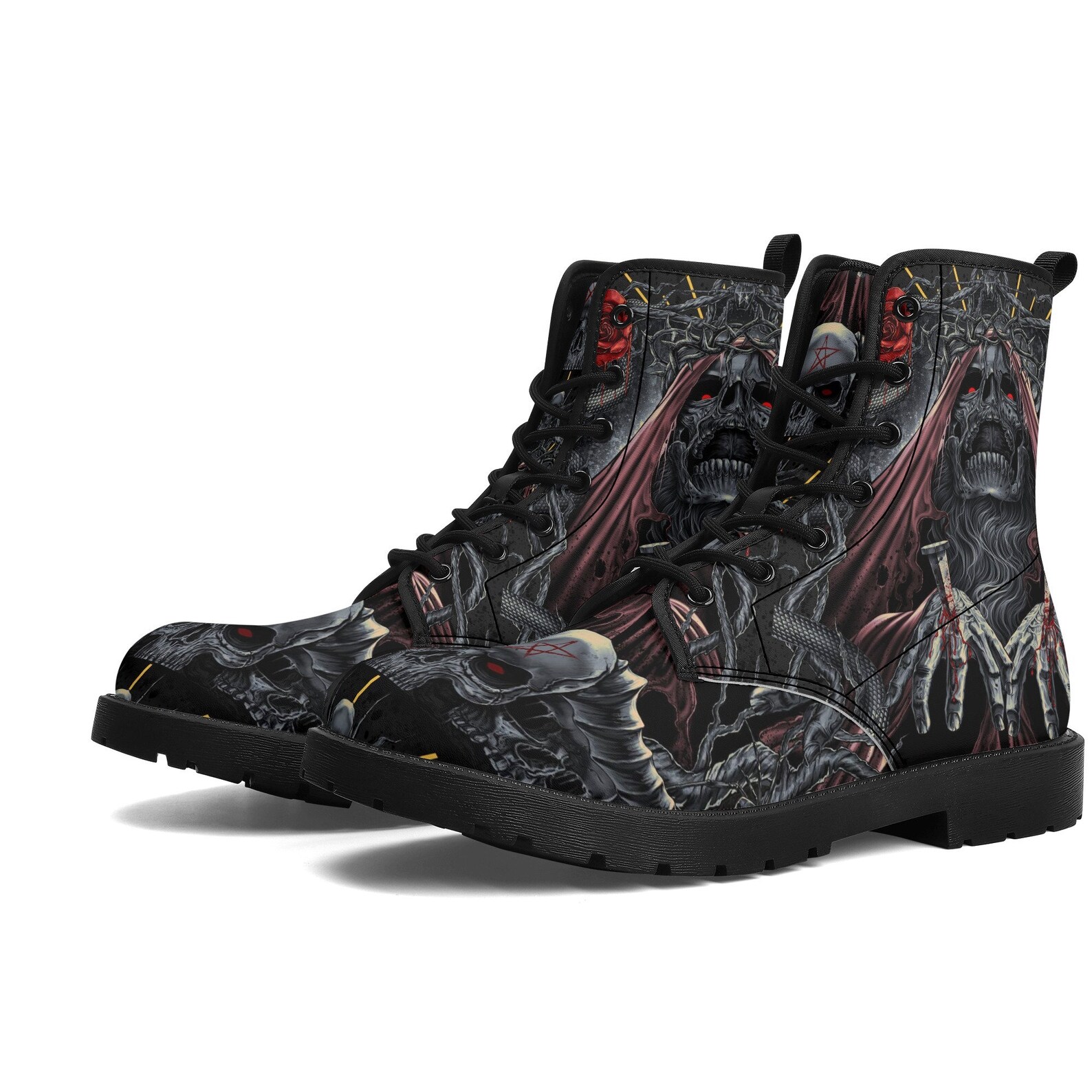 Horror Reaper Skull Boots Streetwear Shoes, Gothic Punisher Skull Boots ...