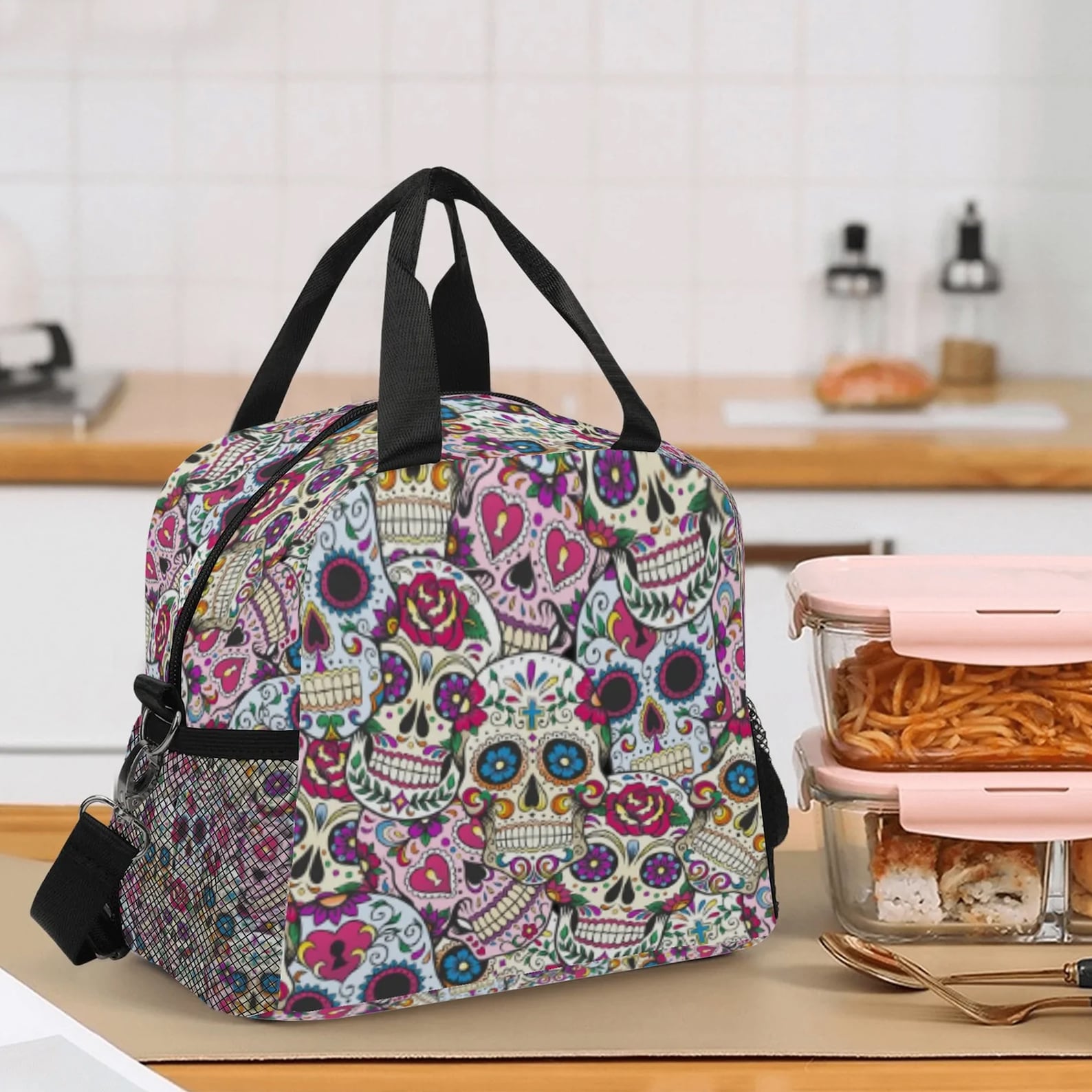 Sugar Skull Lunch Bag, Day of the Dead Lunch Bag, Sugar Skull Lunch Box ...