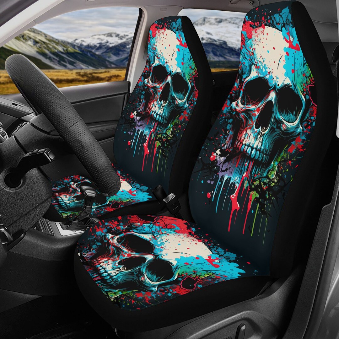 Flame Skull Cover Cushion Accessories for Cars, Gothic Skull Car ...