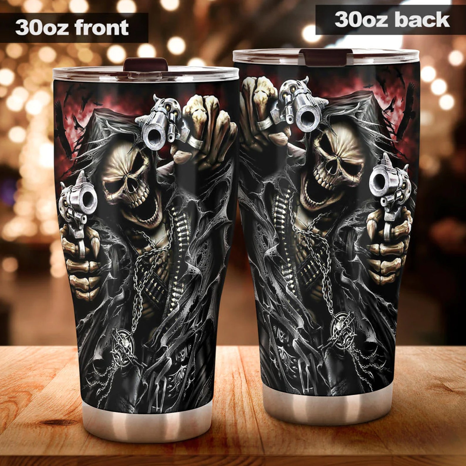 Grim Reaper Skull Tumbler, Goth Skull Cup Mug, Skull Travel Tumbler ...