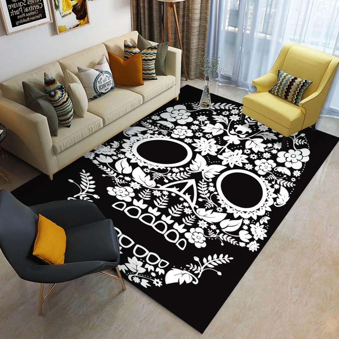 Sugar Skull Girl Living Room Mat, Floral Sugar Skull Rug Mat, Dia De ...