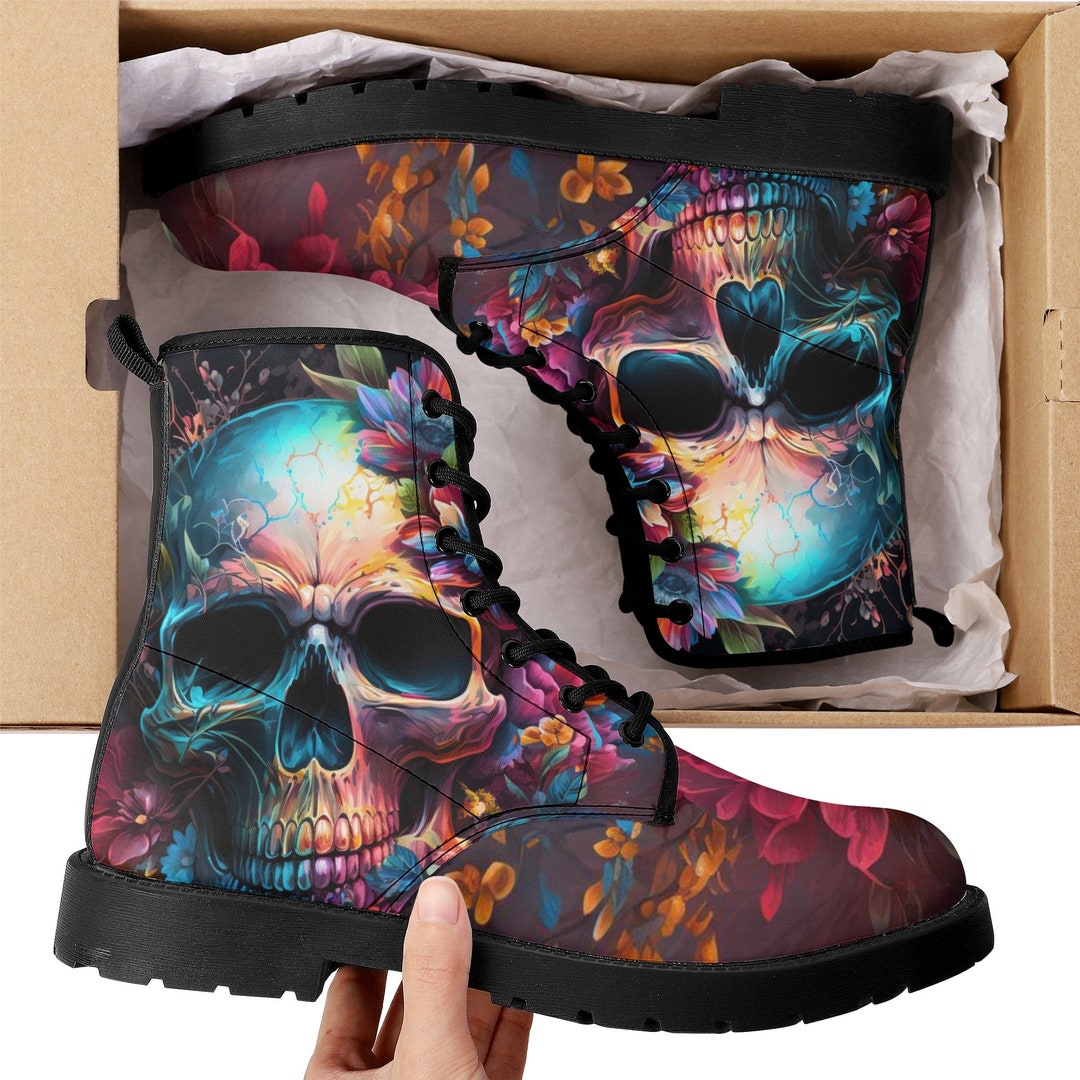 Christmas Skull Winter Boots, Grim Reaper Fashion Leather Boots, Flame ...