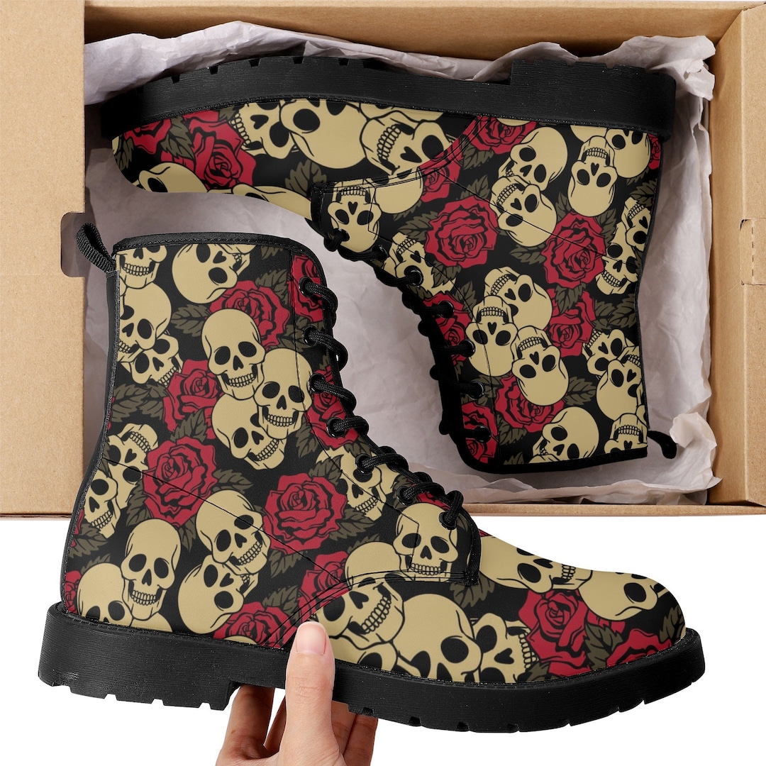 Floral Skull Men Women Boots, Floral Day of the Dead Boots, Horror ...