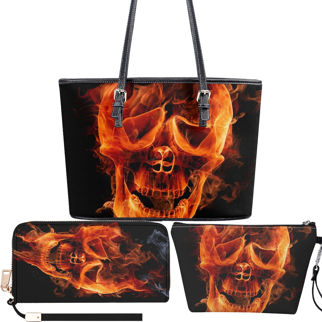 Flame Skull Messenger Bag, Punisher Skull Handbag, Skull in Fire Tote ...
