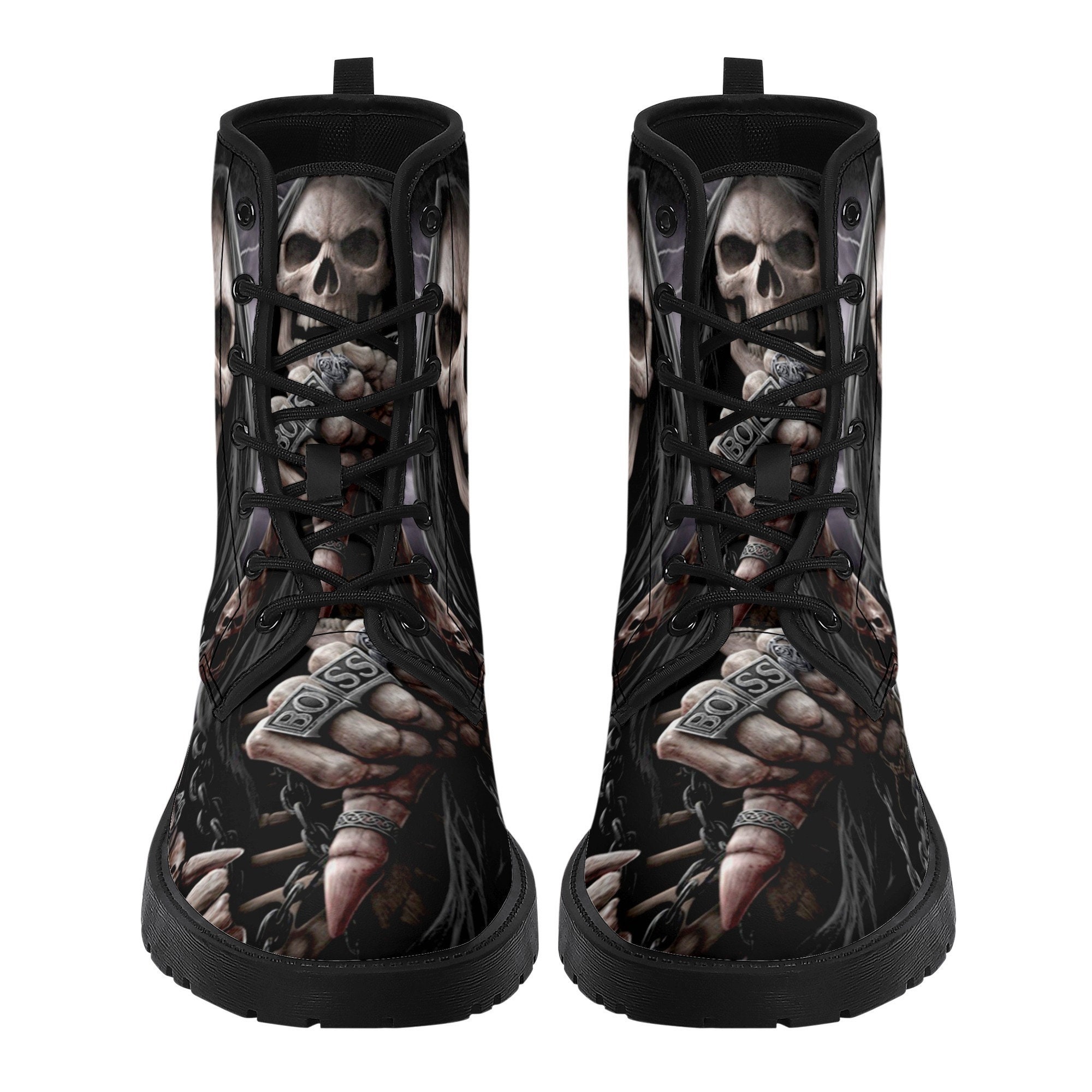Grim Reaper BOSS Skull Boots for Men Women, Gothic Punisher Skull Women ...