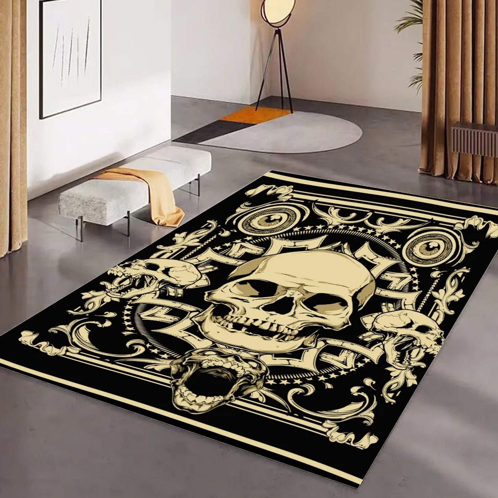 Flame Skull Kitchen Rug Flaming Skull Floor Mat Biker Skull - Etsy