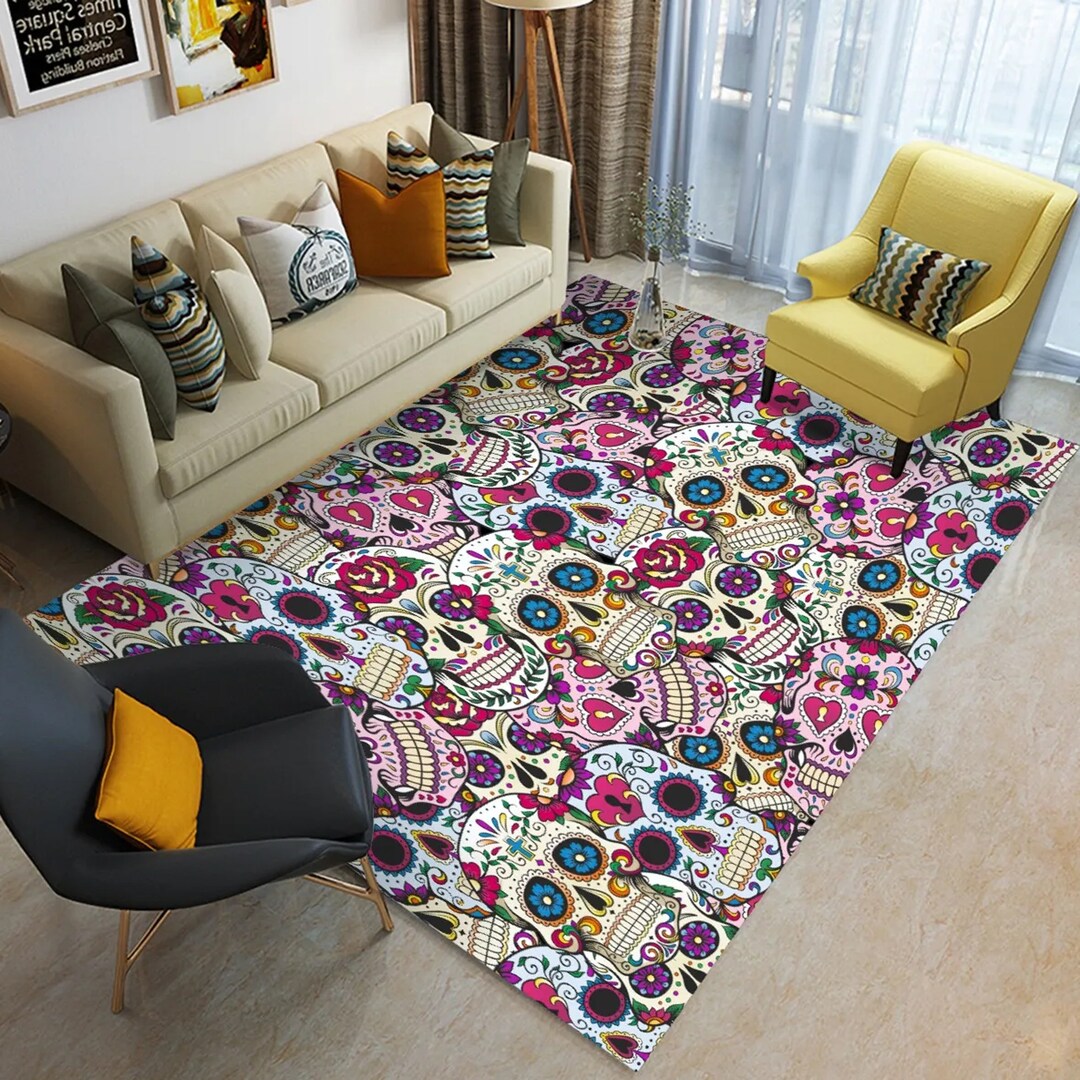 Sugar Skull Foldable Mat, Day of the Dead Kitchen Mat, Sugar Skull ...