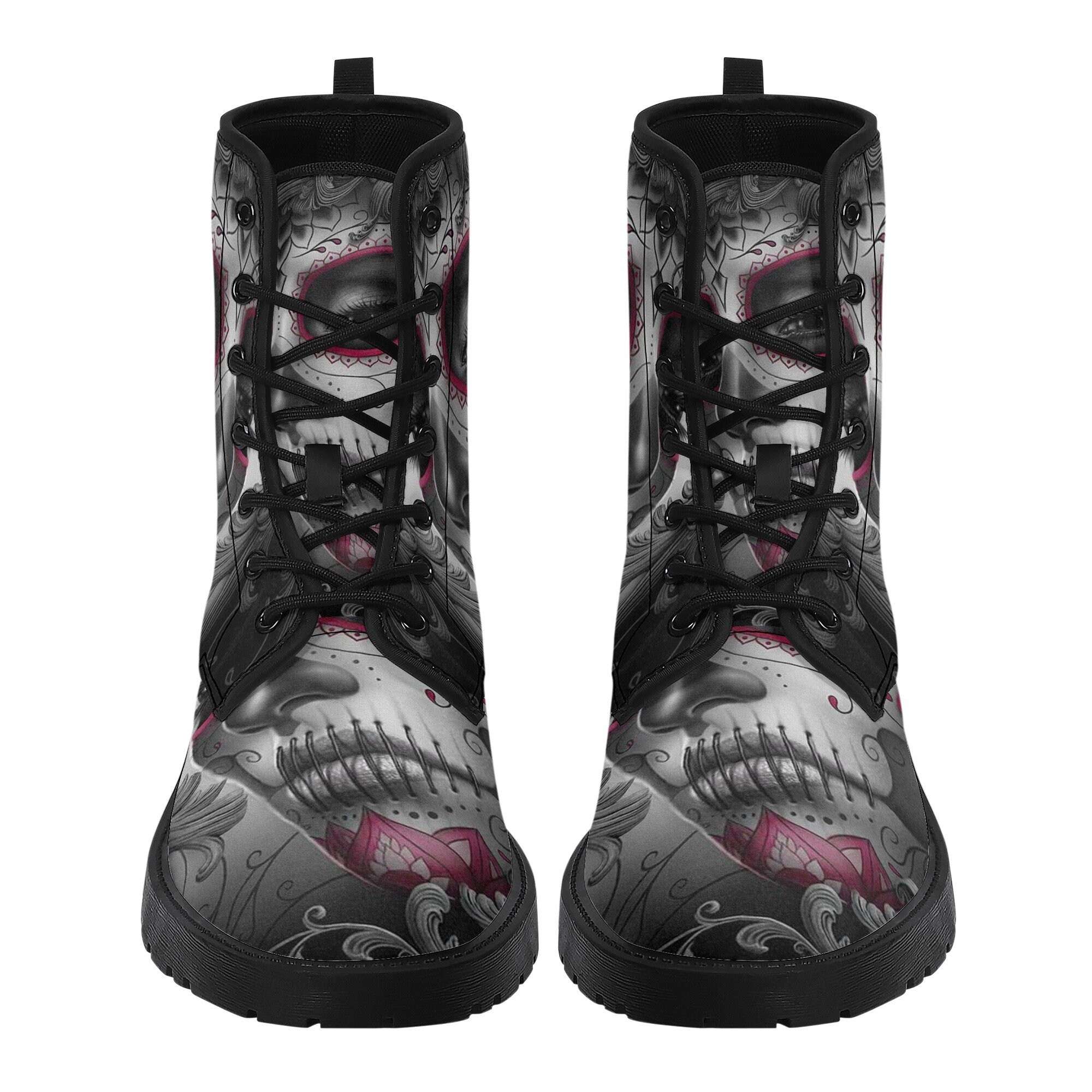 Sugar Skull Day of the Dead Girl Leather Boots, Candy Skull Girl Boots ...
