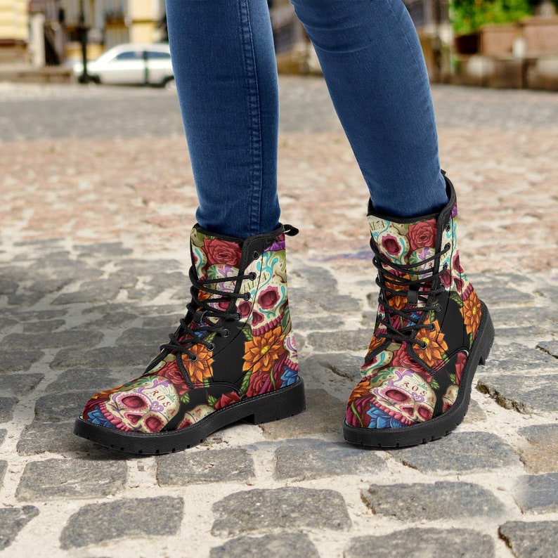 Candy Skull Day of the Dead Leather Boots, Day of the Dead Skull Boots ...
