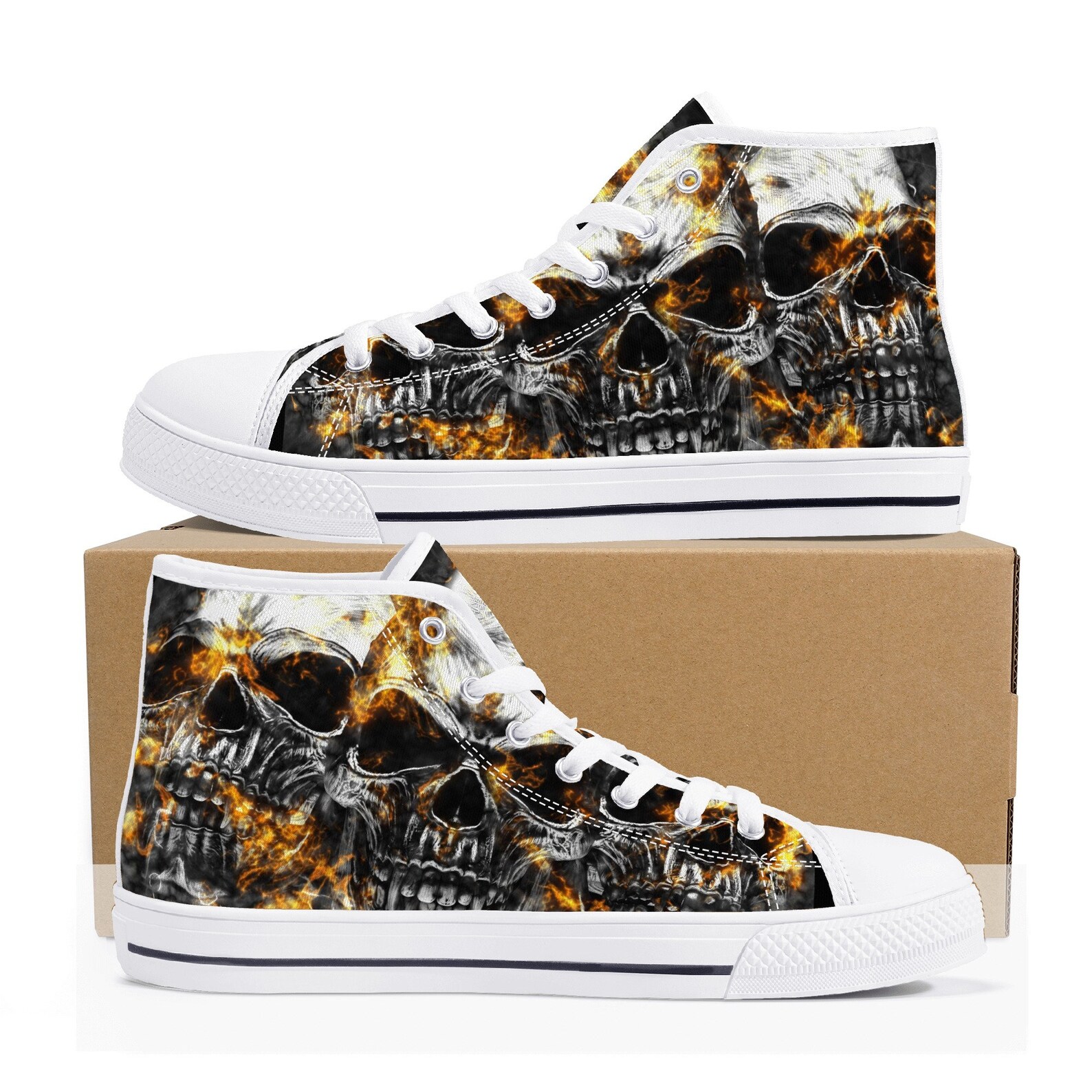 Flaming Skull Canvas Sneakers, Flame Gothic Skull Shoes Gift, Reaper ...