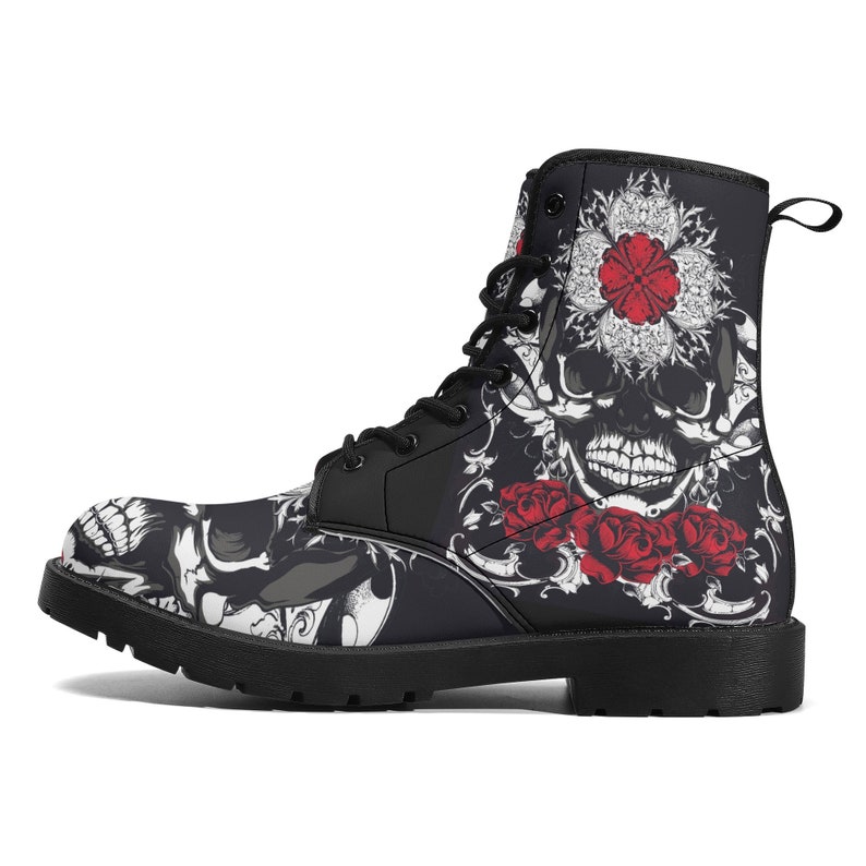 Floral Skull Leather Boots, Rose Skull Boots for Men Women, Halloween ...
