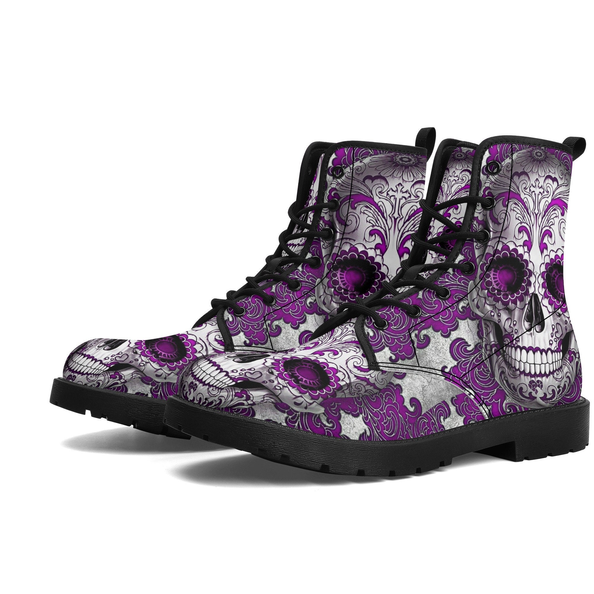 Day of the Dead Skull Leather Boots, Sugar Skull Boots, Dia De Los ...