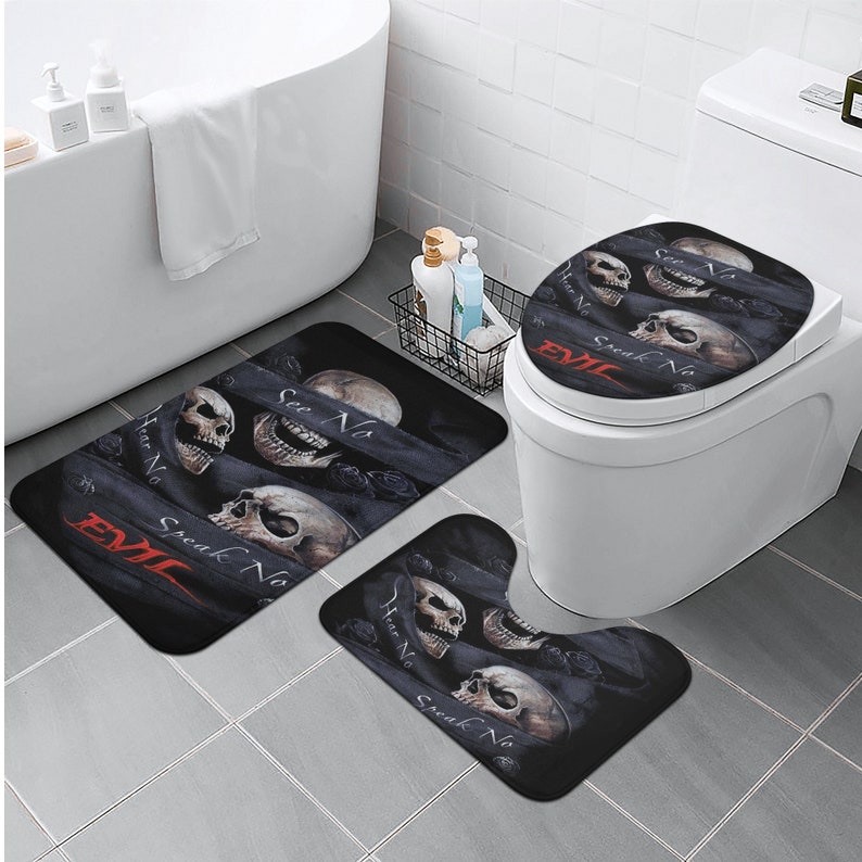 Evil Bath Rug, Halloween Rug for Bathroom Flaming Skull Bathroom Toilet ...
