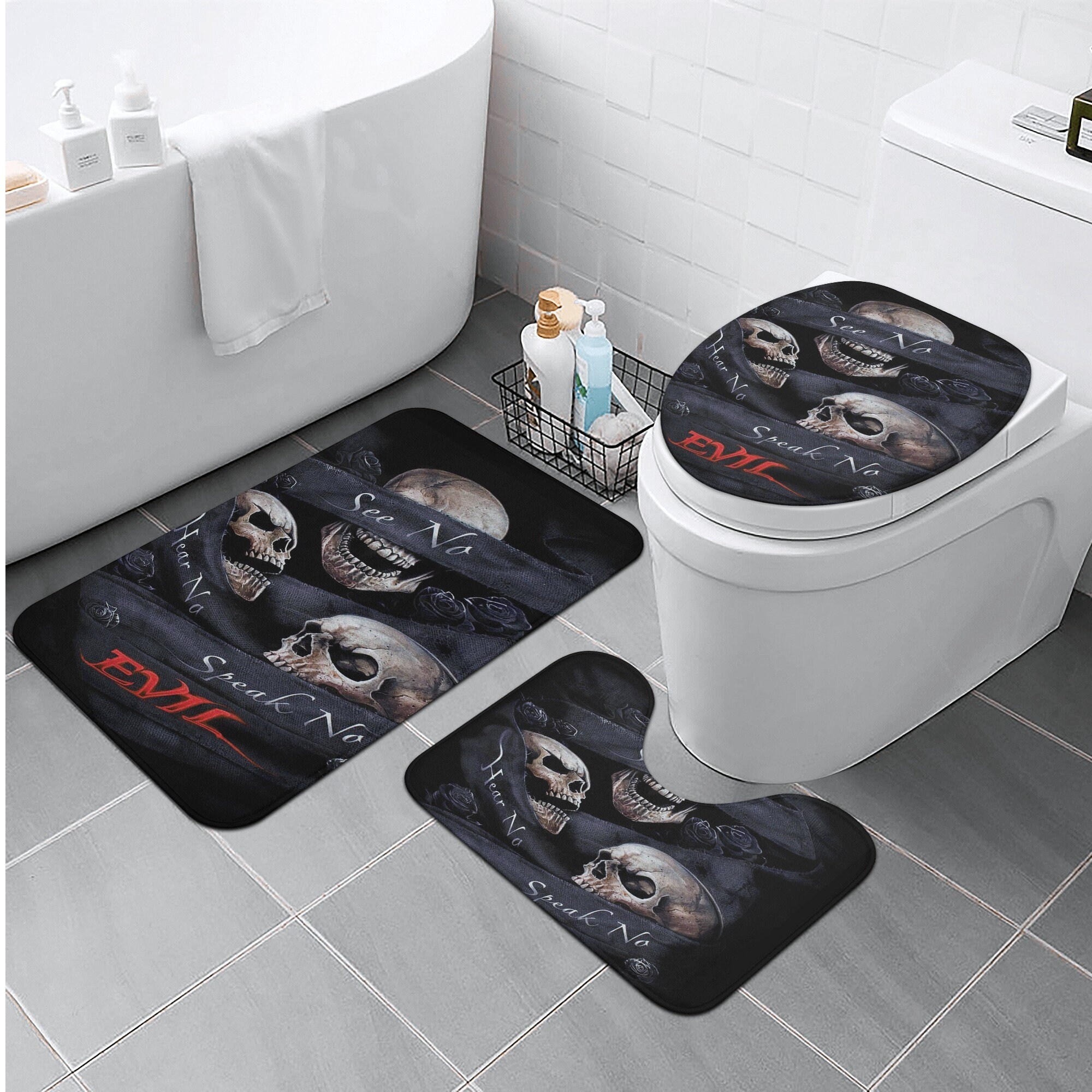 Evil Bath Rug, Halloween Rug for Bathroom Flaming Skull Bathroom Toilet ...