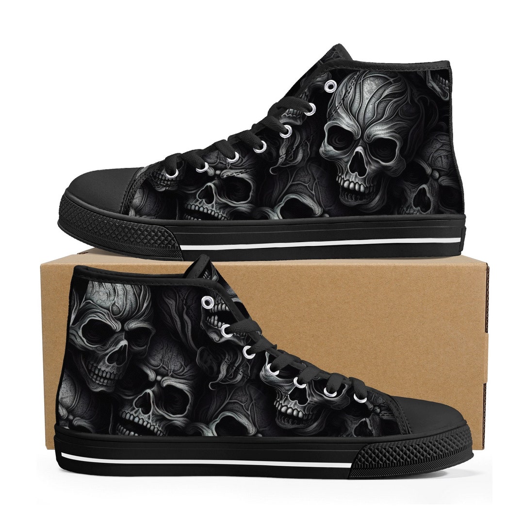 Hooded Skull Shoes Gift, Skull Canvas Shoes, Punisher Skull Women Shoes ...