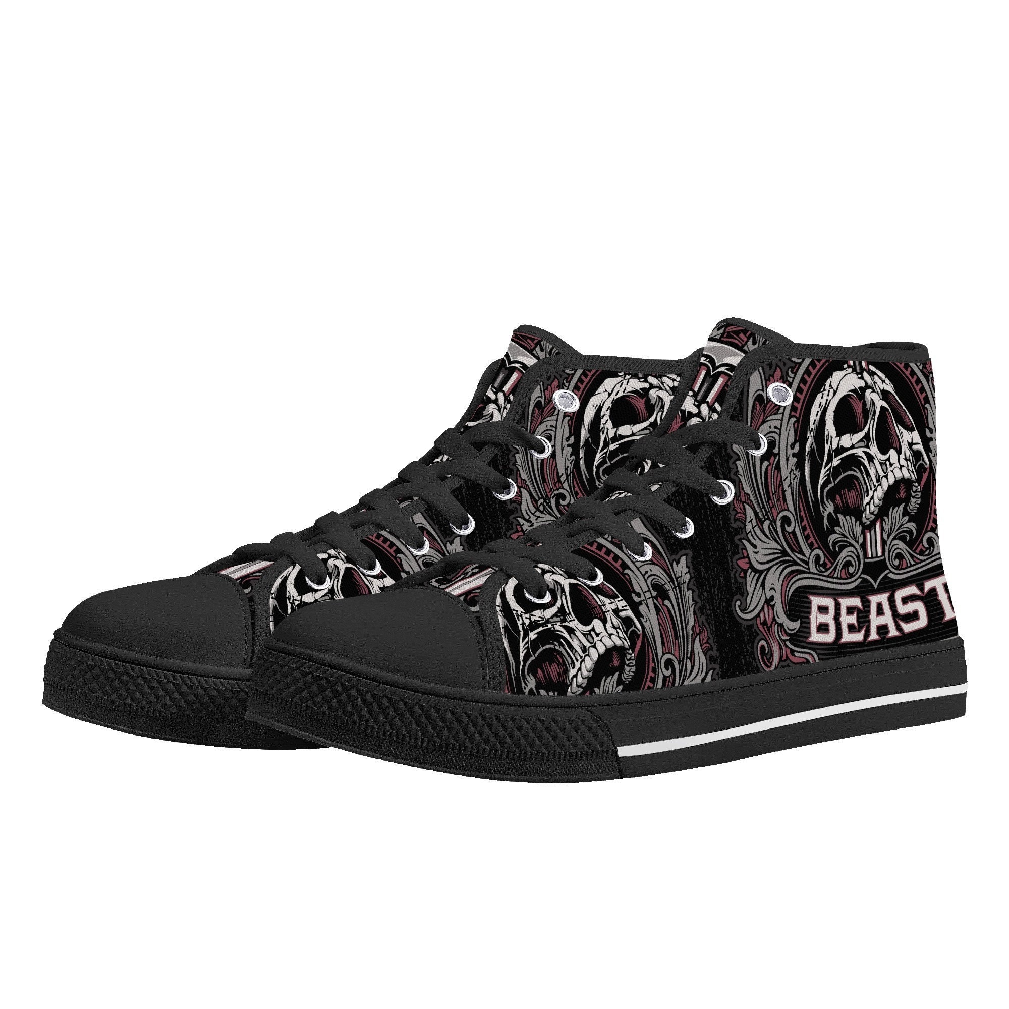 Beast Skull High Top Shoes, Skeleton Shoes for Her, Flower Skull Hight ...