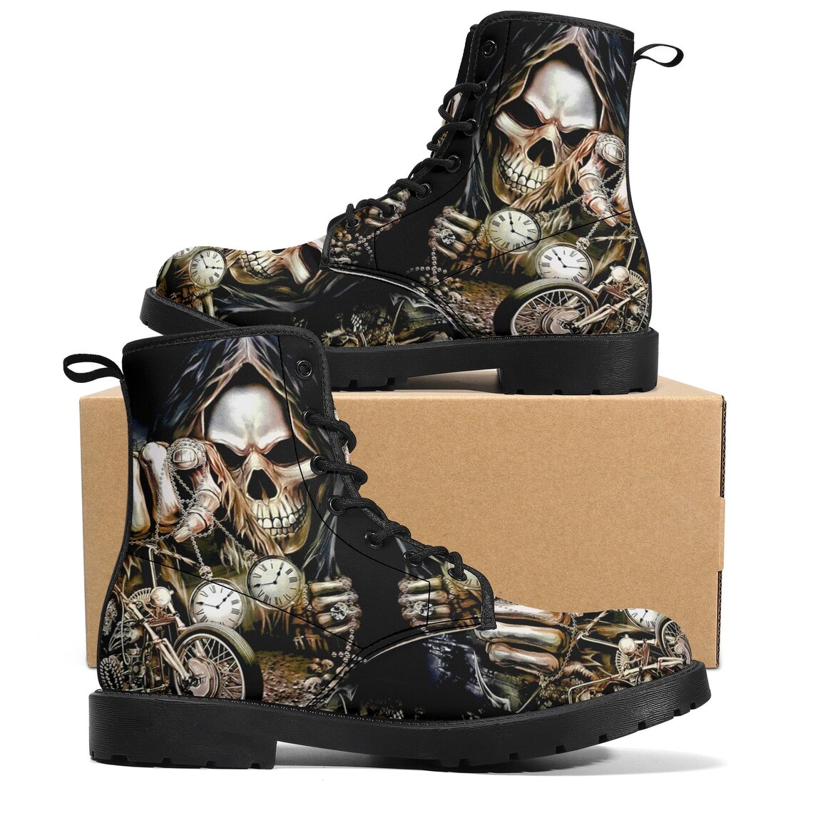 Grim Reaper Men Women Boots, Punisher Horror Biker Skull Boots ...