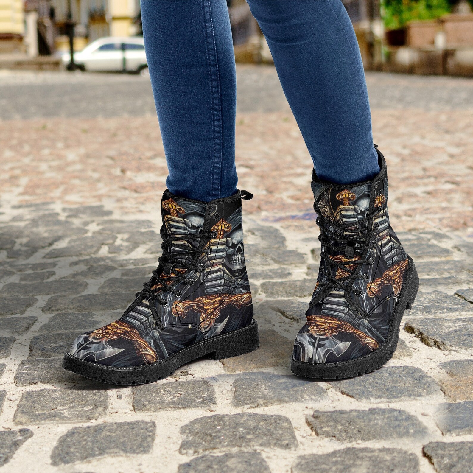 Grim Reaper Skull Sword Boots for Men Women Shoes, Gothic Skull Boots ...