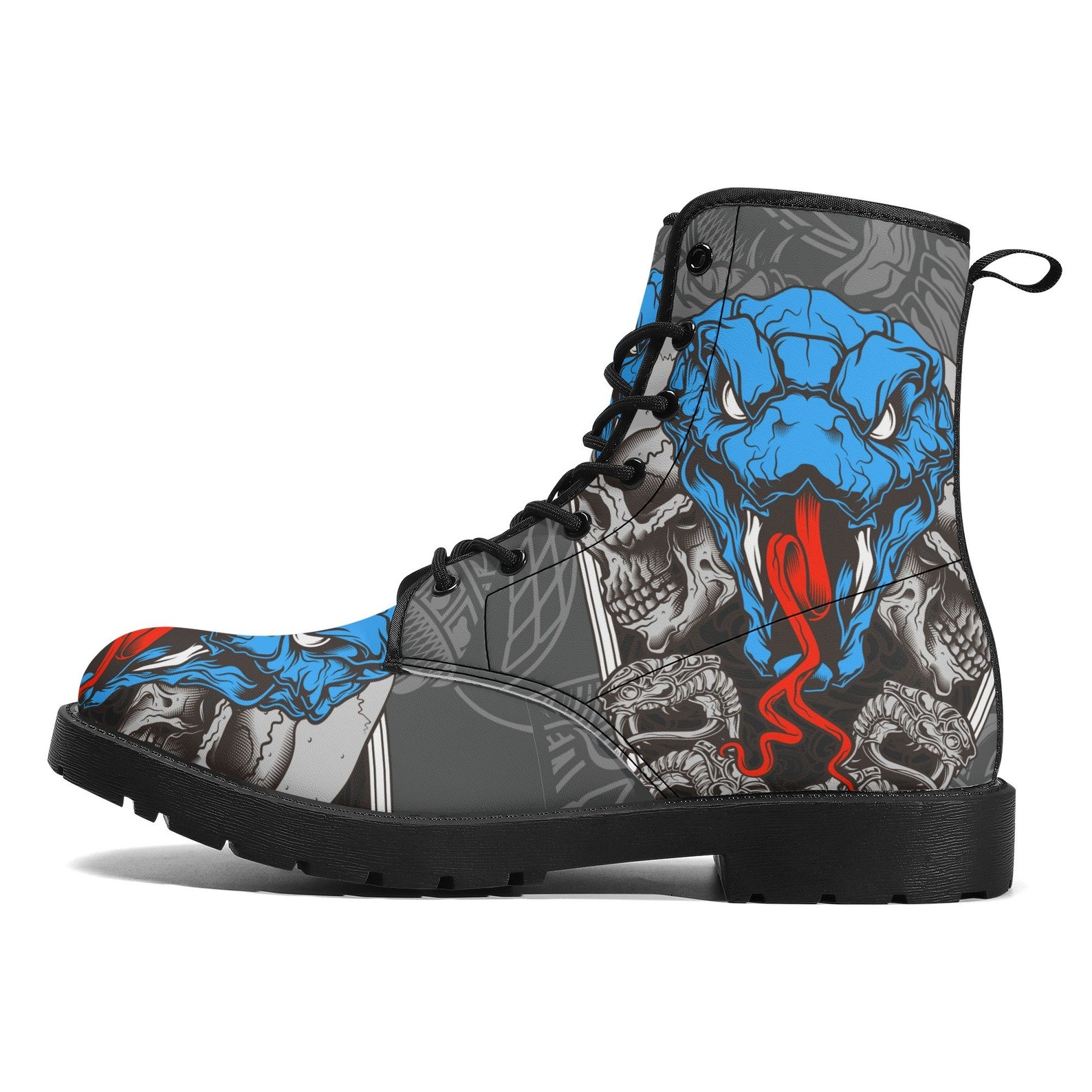 Snake Skull Leather Boots, Skeleton Skull Boots for Men, Grim Reaper ...