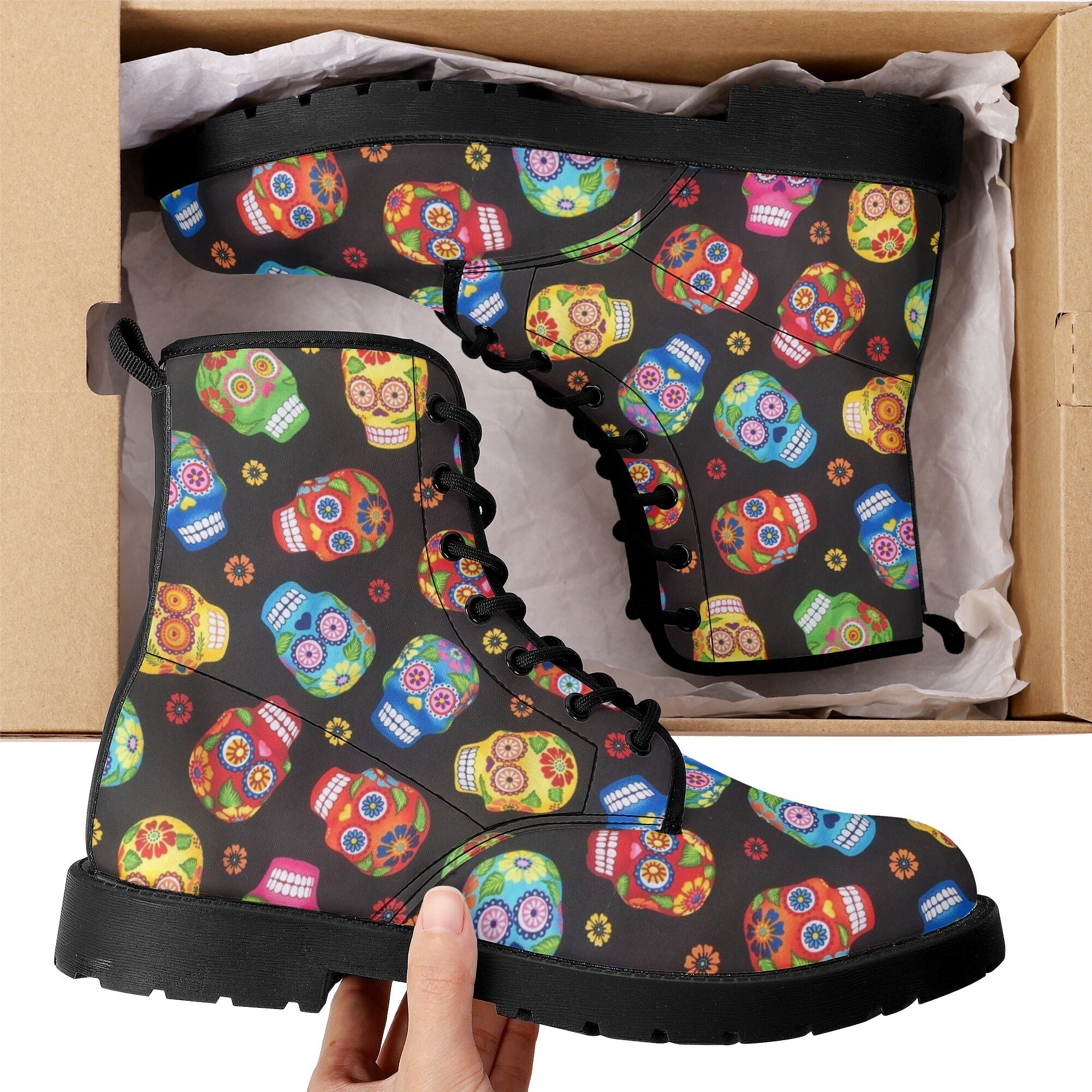 Calaveras Mexican Sugar Skull Leather Boots, Sugar Skull Boots for Men ...