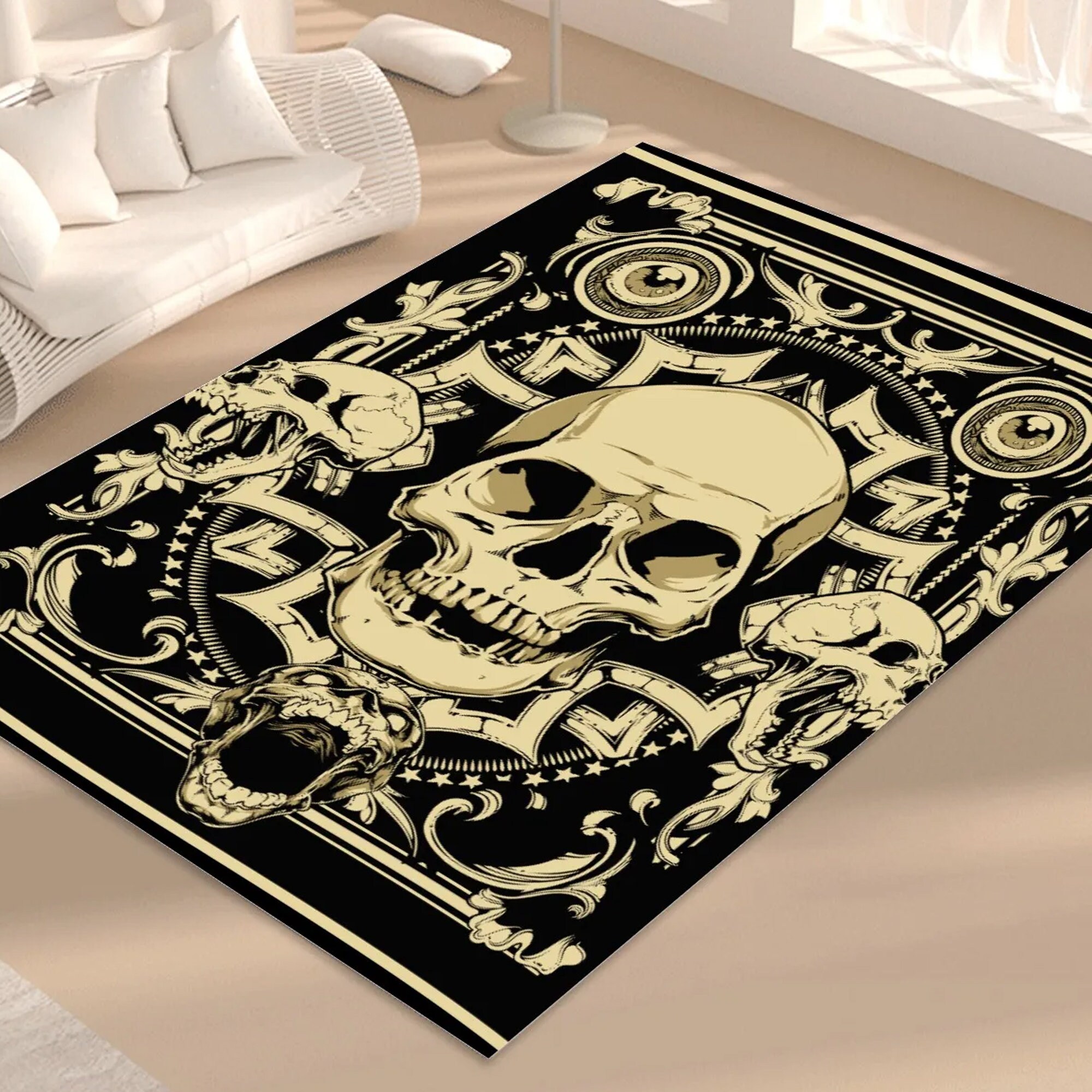 Flame Skull Kitchen Rug Flaming Skull Floor Mat Biker Skull - Etsy