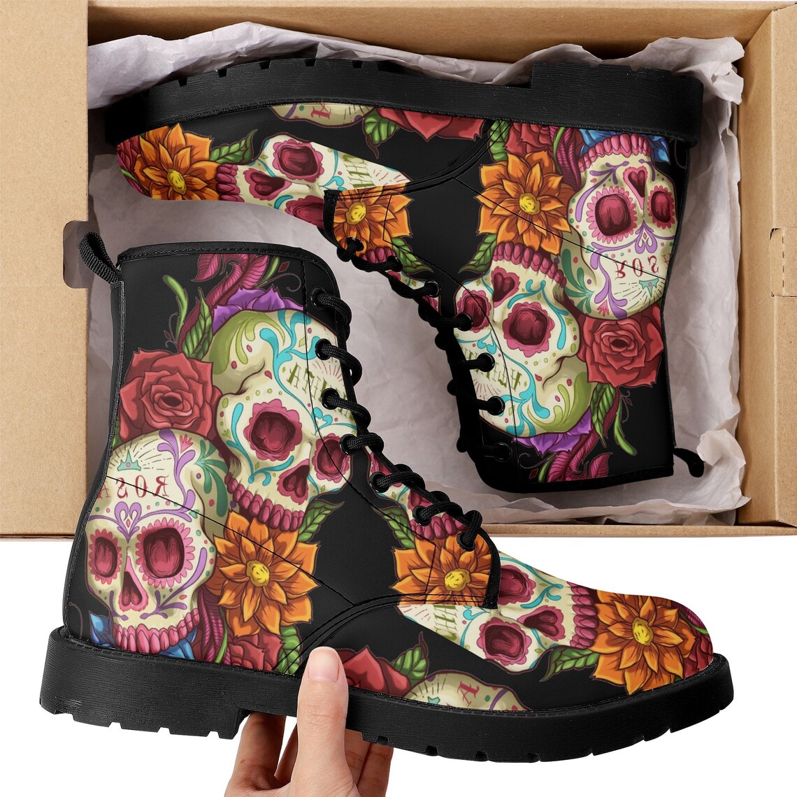 Candy Skull Day of the Dead Leather Boots, Day of the Dead Skull Boots ...