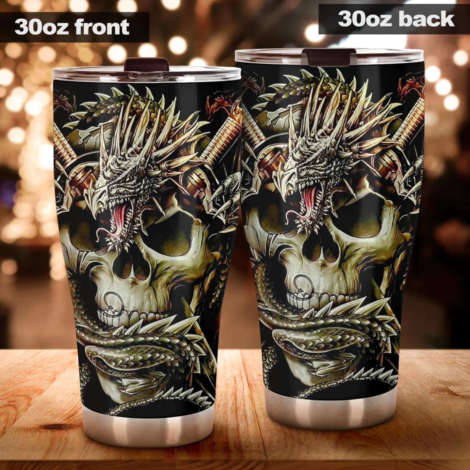 Dragon Skull Tumbler Cup Mug, Skull in Fire Coffee Mug, Evil Beer Mug ...