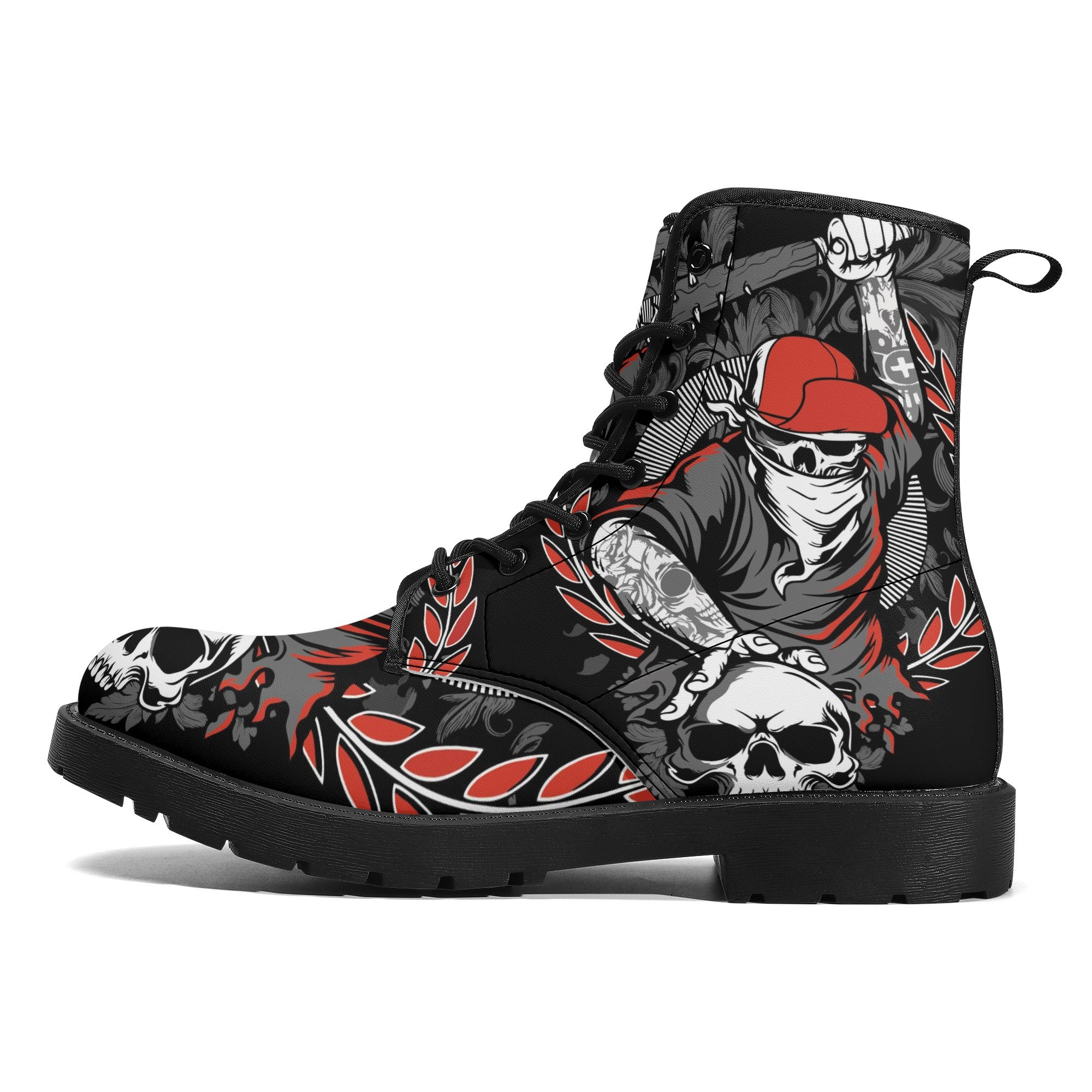 Gothic Grim Reaper Leather Boots, Halloween Goth Skull Boots, Christmas ...