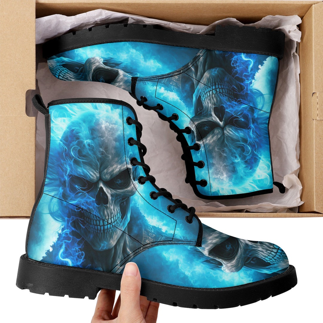 Evil Face Unisex Shoes, Dark Horror Combat Boots, Evil Waterproof Lace ...
