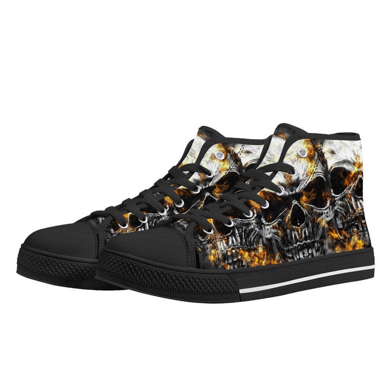 Flaming Skull Canvas Sneakers, Flame Gothic Skull Shoes Gift, Reaper ...