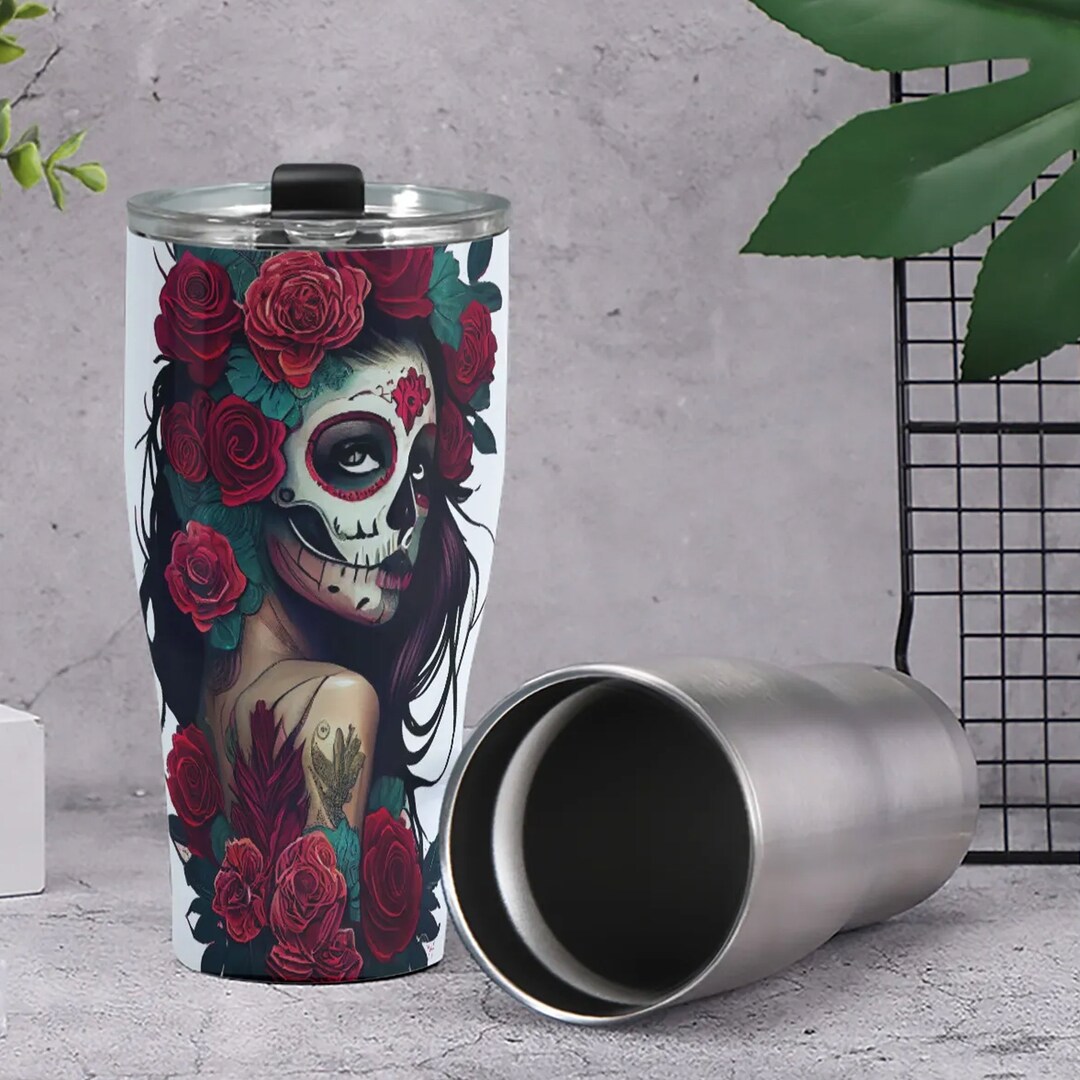 Candy Skull Beer Mug, Sugar Skull Freezer Mug, Dia De Los Muertos Skull ...