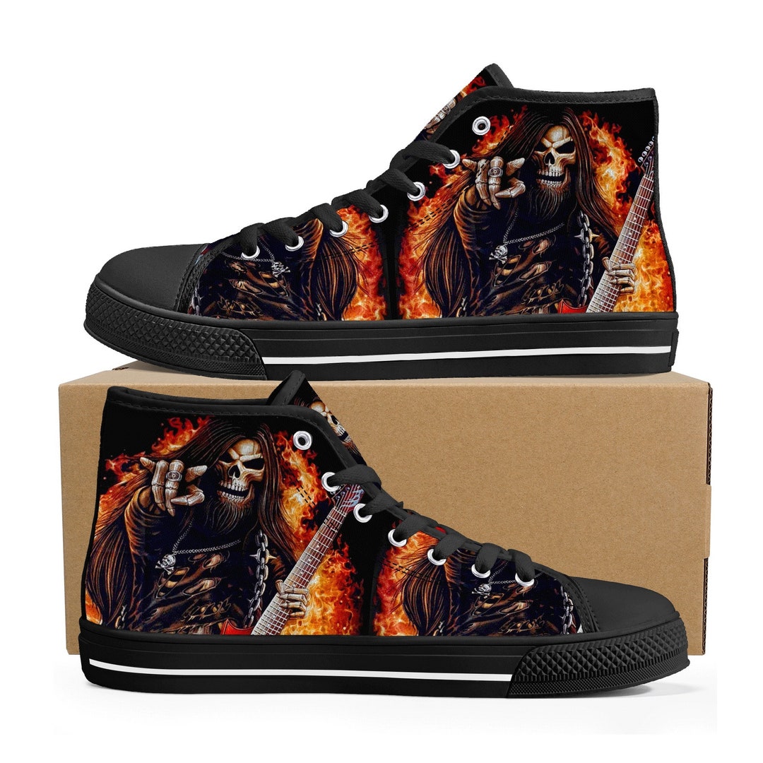 Reaper Guitarist Skull Sneakers Gift, Christmas Skull Men Shoes, Flower ...
