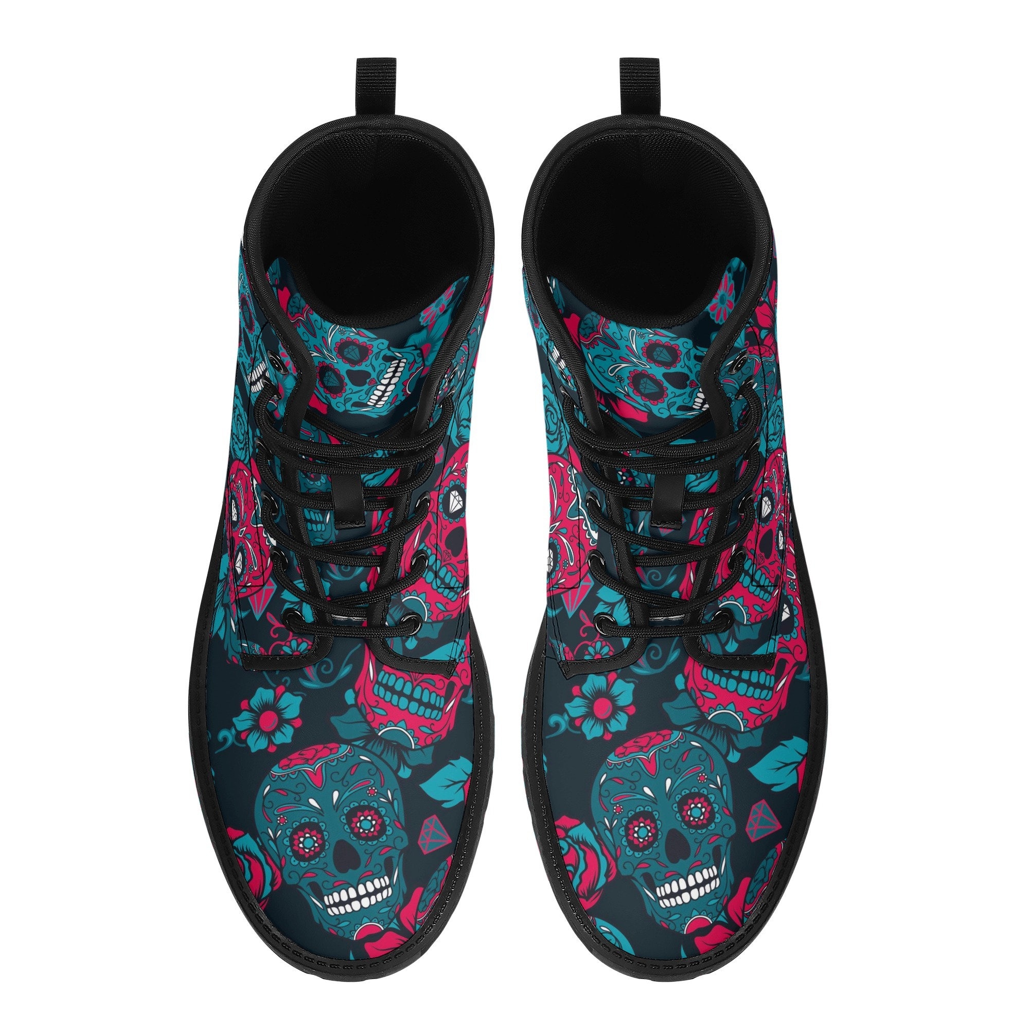 Mexico Sugar Skull Leather Boots, Candy Skull Boots for Men Women Skull ...